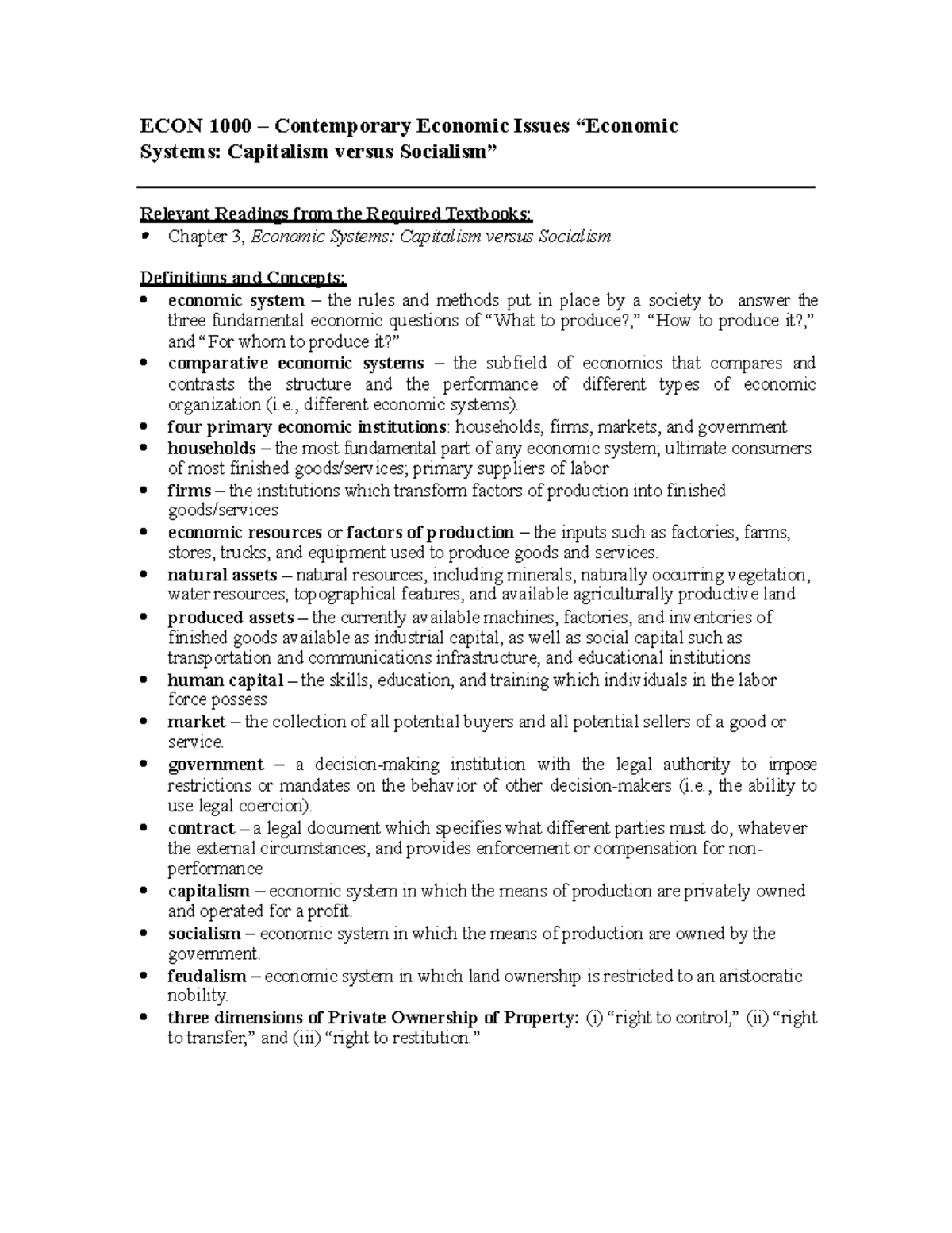 Chapter 3 Study Guide - ECON 1000 – Contemporary Economic Issues ...