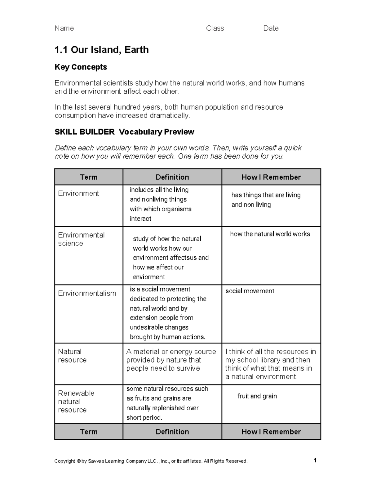 Lesson 1.1Worksheet - I need this so I can access more work - 1 Our ...