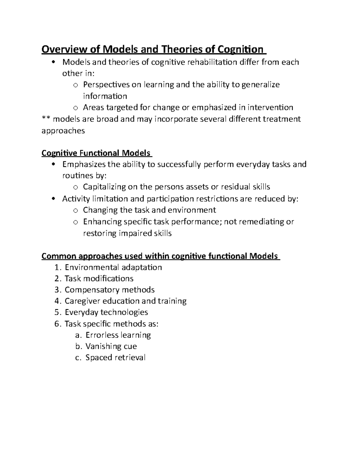 Overview of Models and Theories of Cognition - Environmental adaptation ...