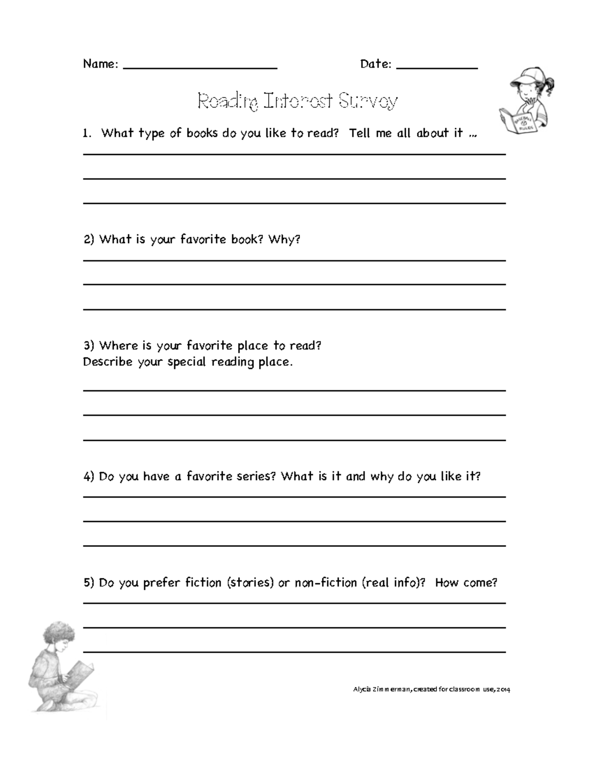 - Reading Survey Example Four - Name: ___________________ Date ...