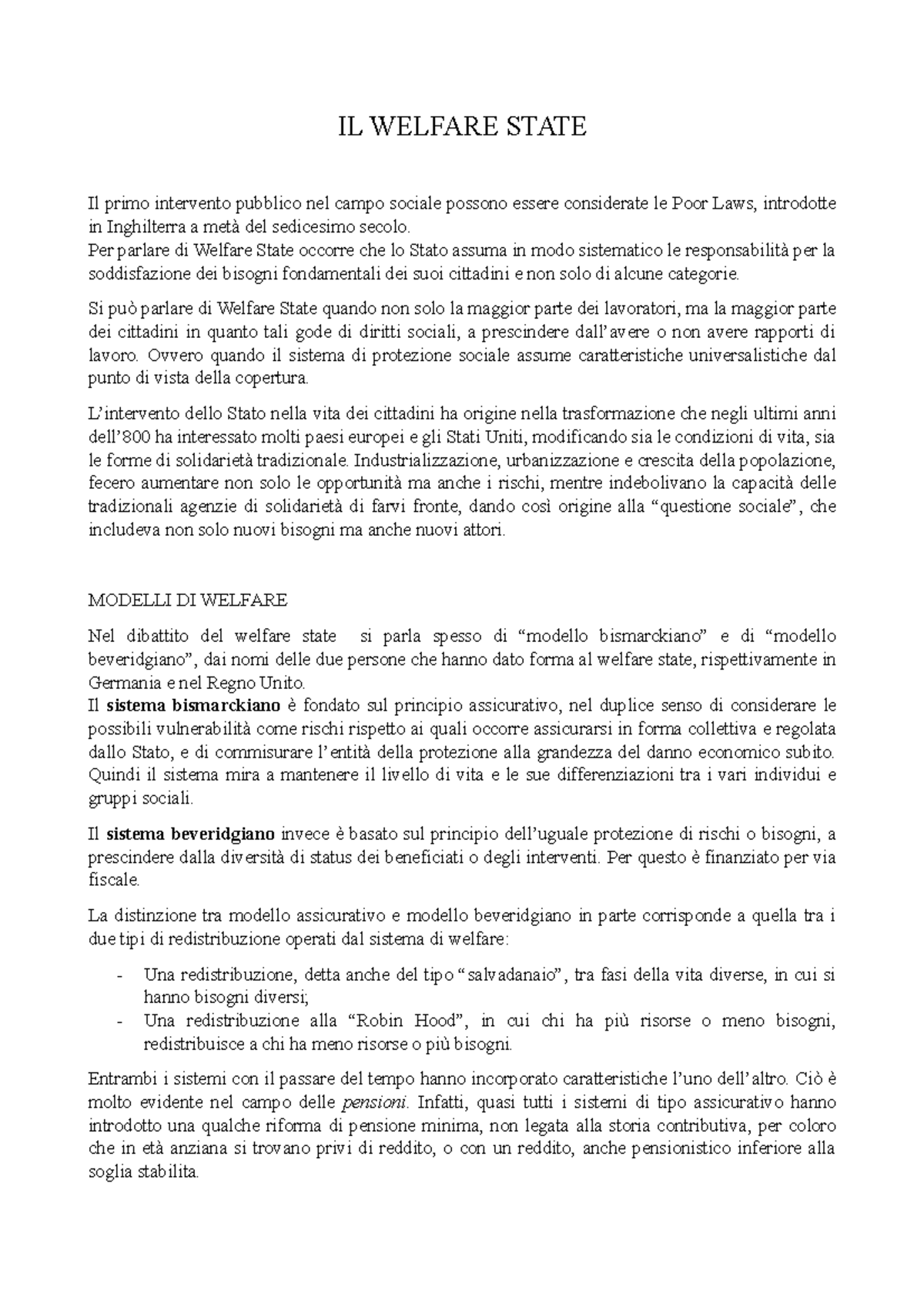 IL Welfare State - IL WELFARE STATE Il primo intervento pubblico nel campo sociale possono ...