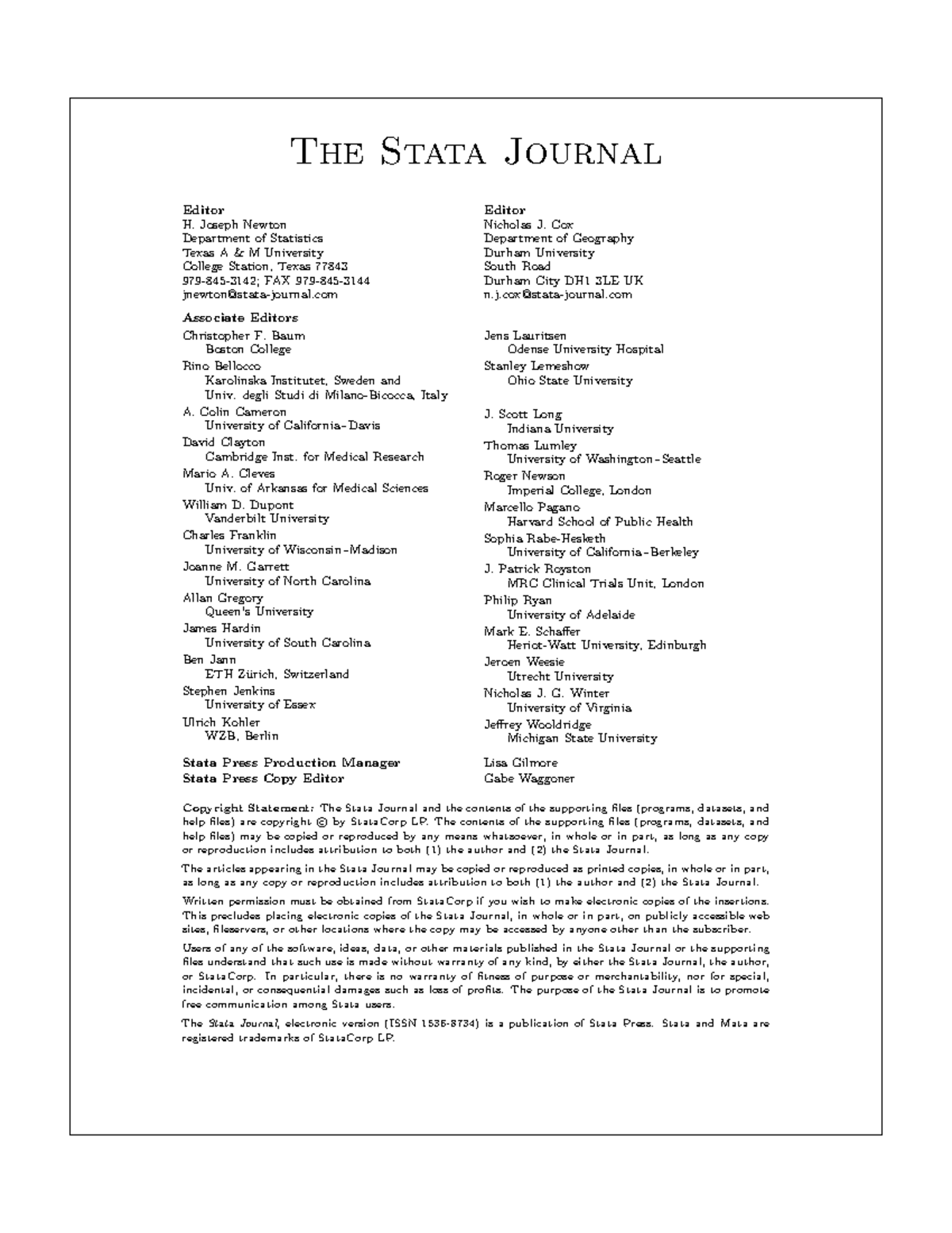 Stata mixlogit on economestrics - The Stata Journal Editor H. Joseph ...