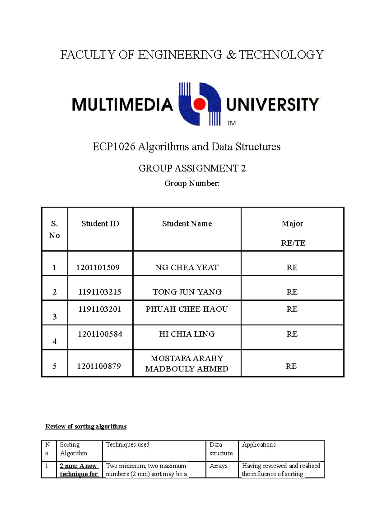 Algorithhm and data structure assignment 2 - FACULTY OF ENGINEERING ...