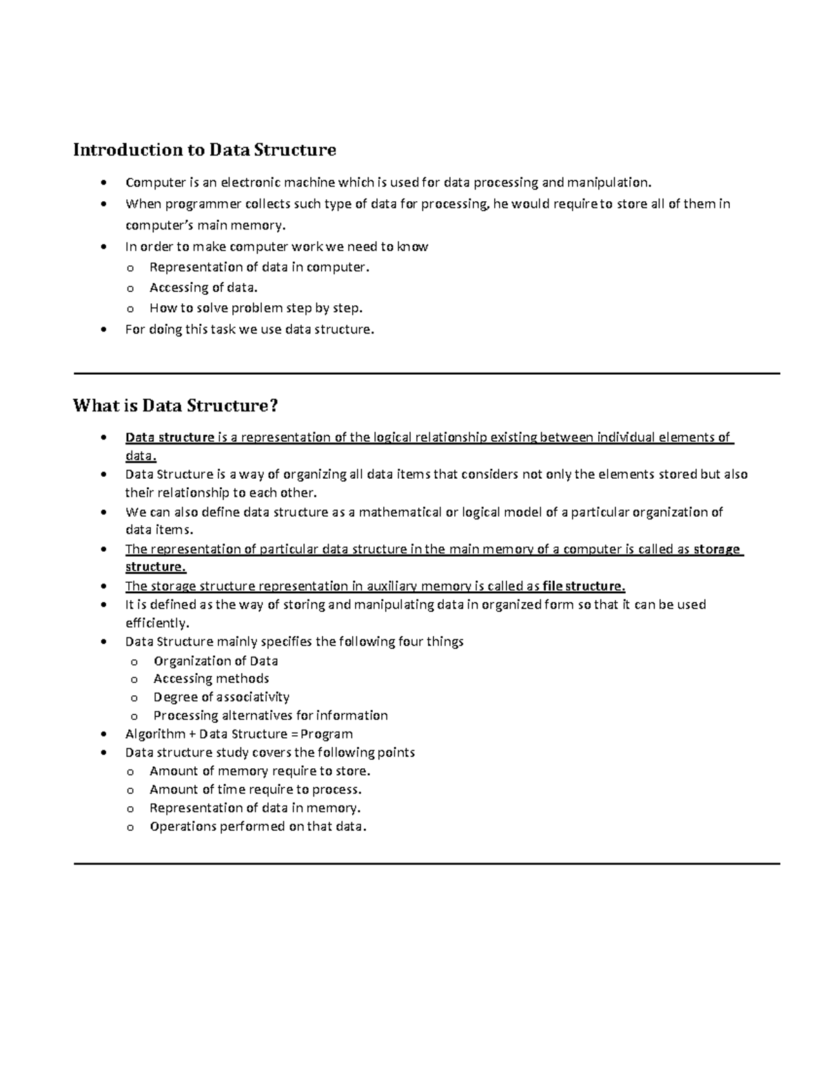 Data Structure Using C Introduction To Data Structure Computer Is An Electronic Machine Which