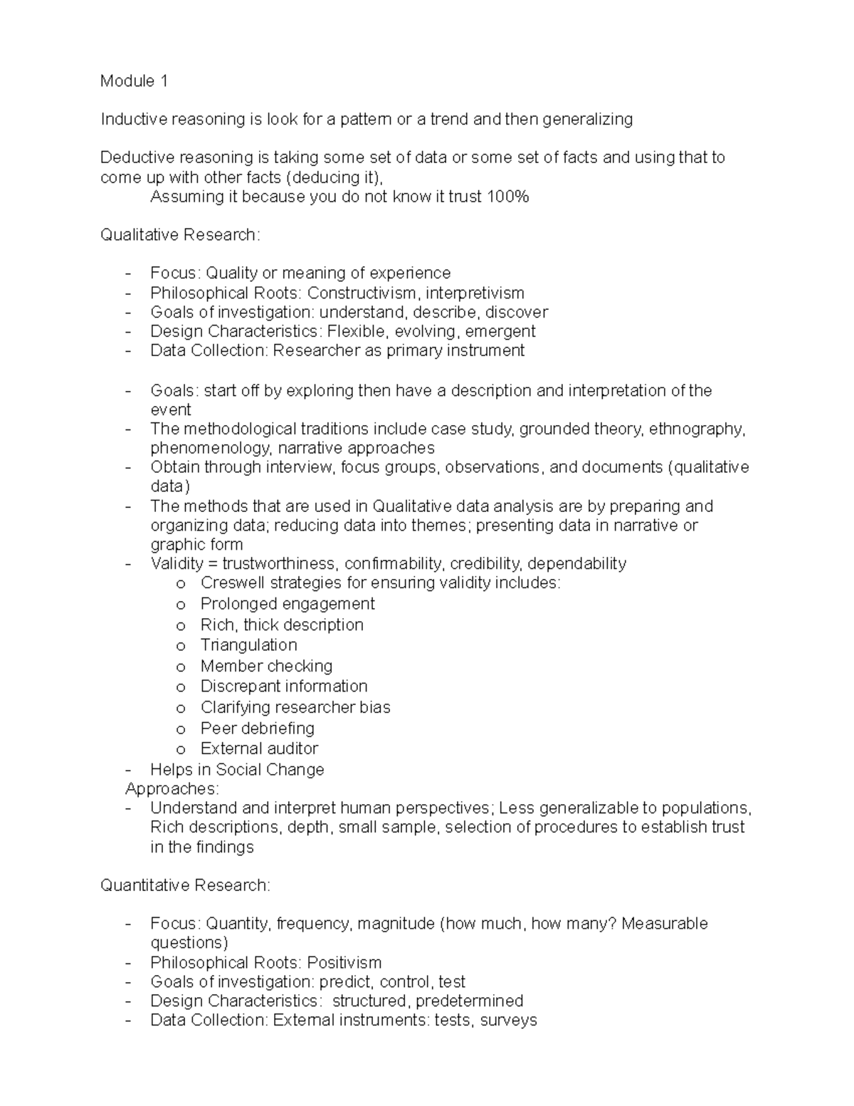 Module 1 - Video Notes - Module 1 Inductive reasoning is look for a ...