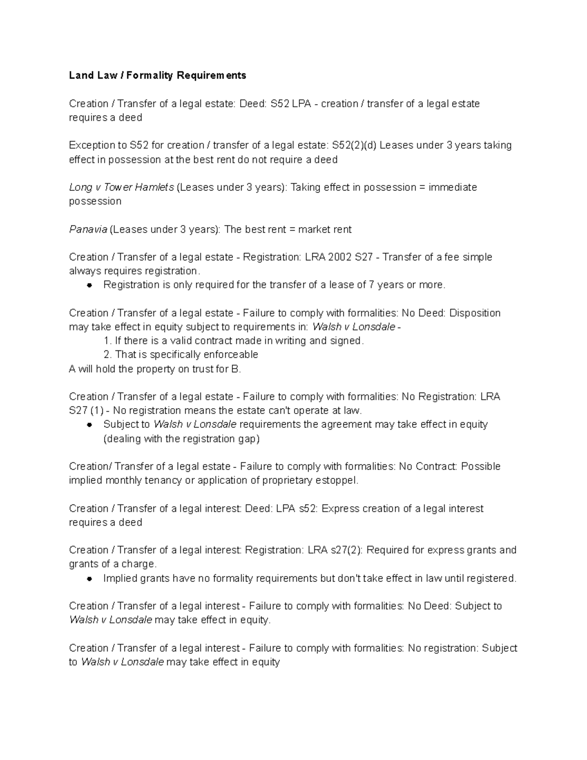 Land Law Formality Requirments - Land Law / Formality Requirements ...