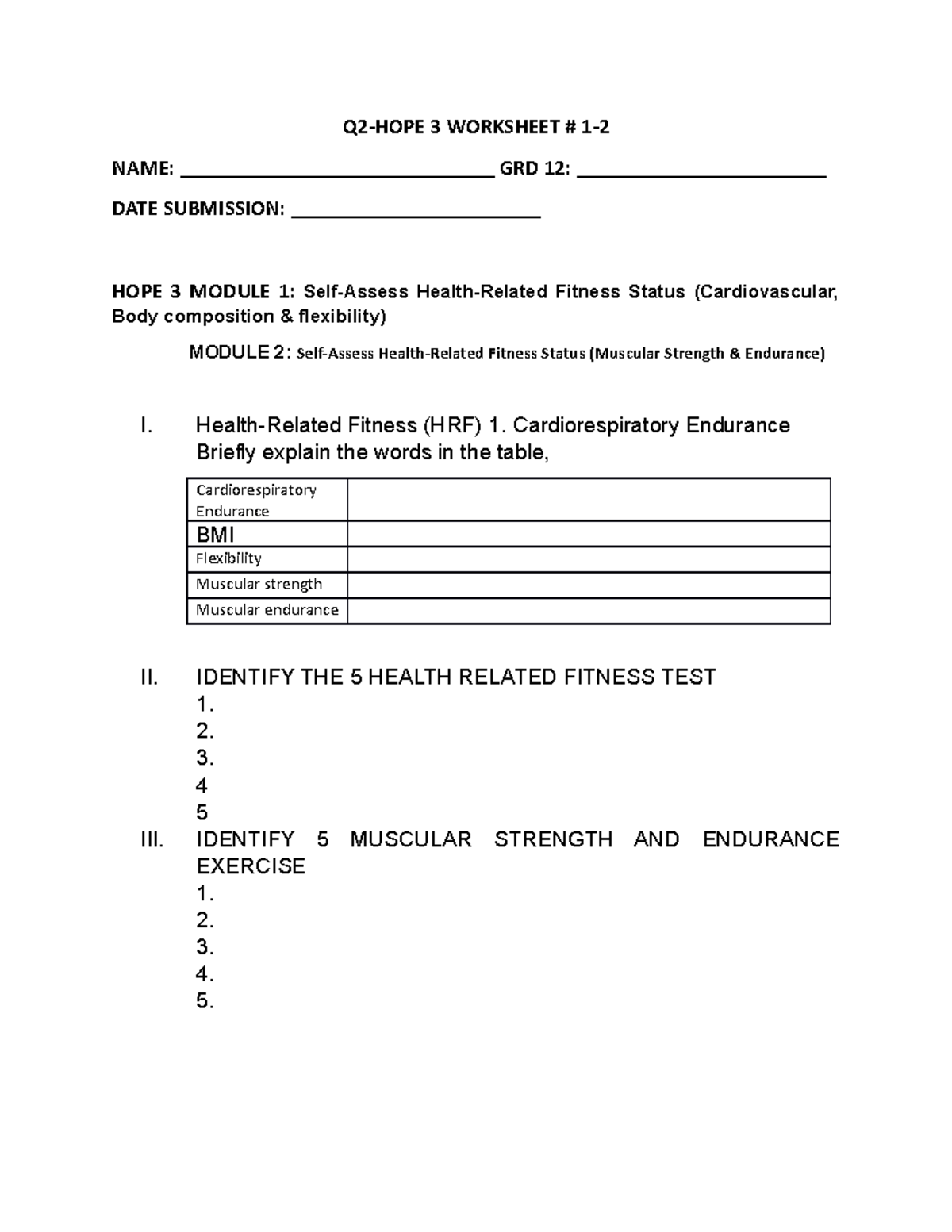Q2 HOPE 3 Wksht 1 2 3 4 5 6 - FOR EDUCATON PORPUSE - Q2-HOPE 3 ...