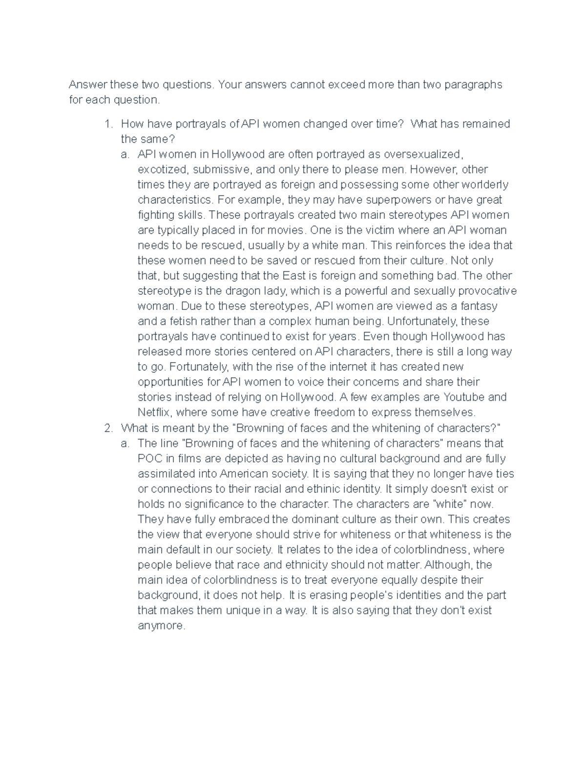 Week 3 - Writing Assignment - Answer these two questions. Your answers ...