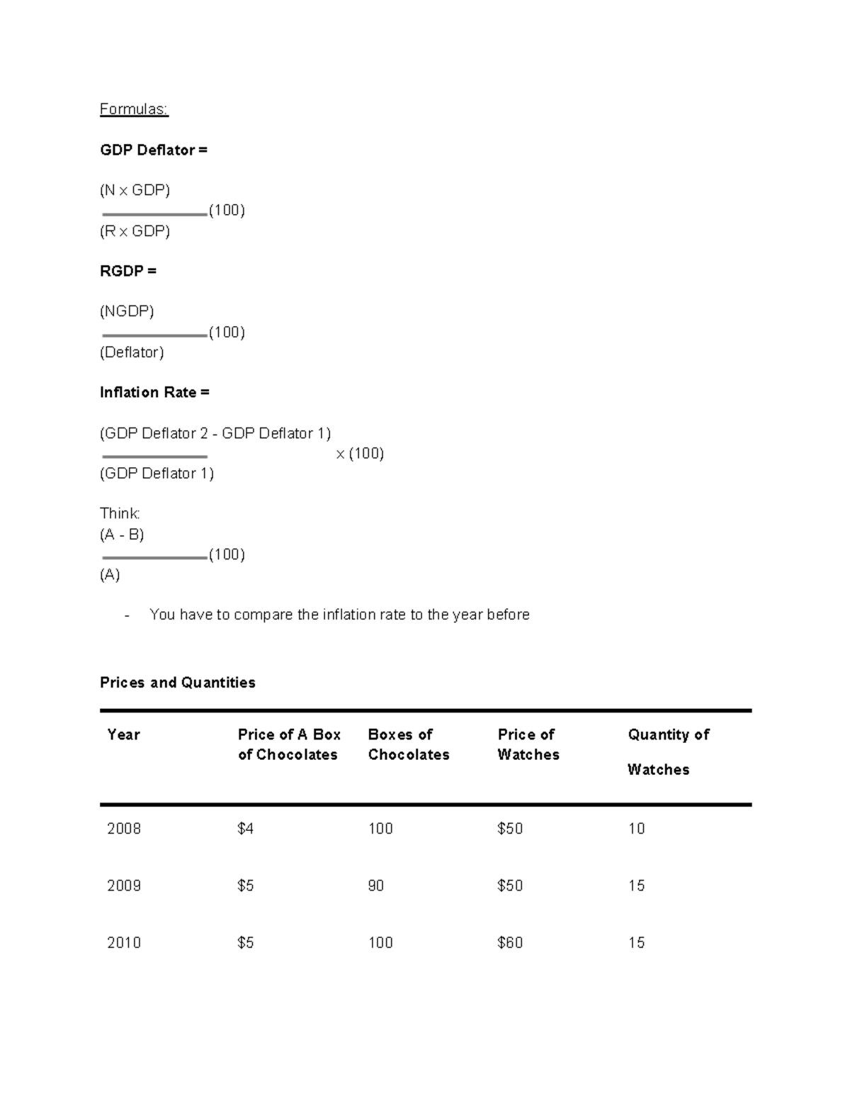 Macroeconomics Recitation One (02 03 2023) - Formulas: GDP Deflator ...