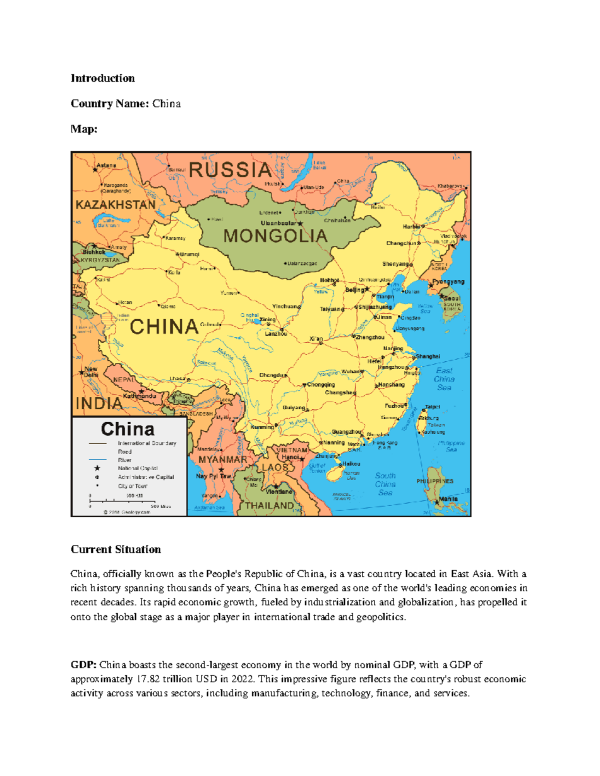 China-Final - Introduction Country Name: China Map: Current Situation ...