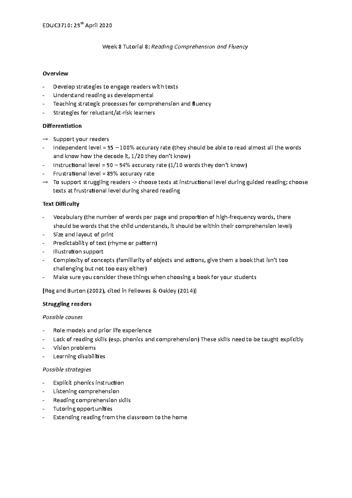 Week 8 Tutorial 8 - EDUC3710: 29th April 2020 Week 8 Tutorial 8 ...