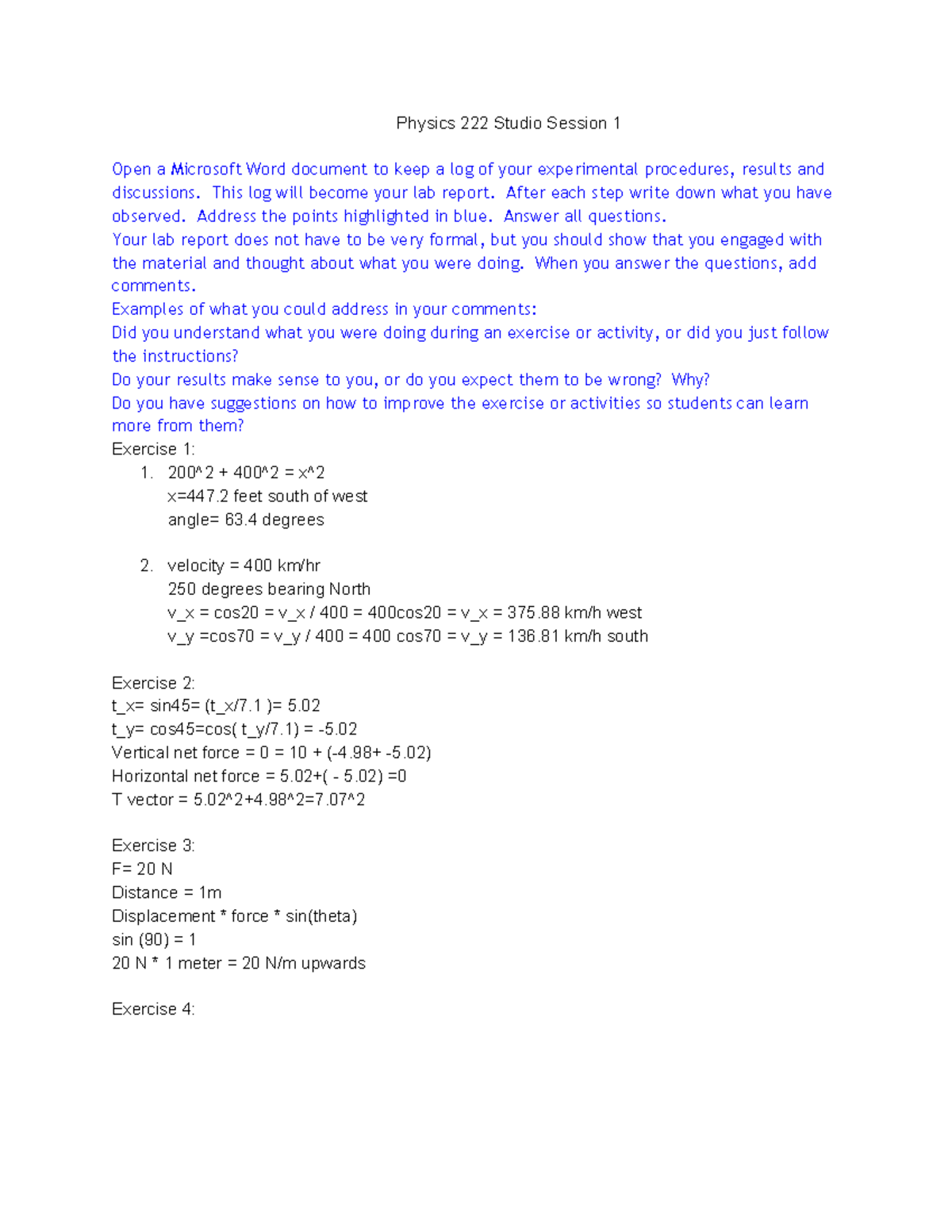 Physics 222 Lab 1 - Vectors and Vector Fields - Physics 222 Studio Session 1 Open a Microsoft ...