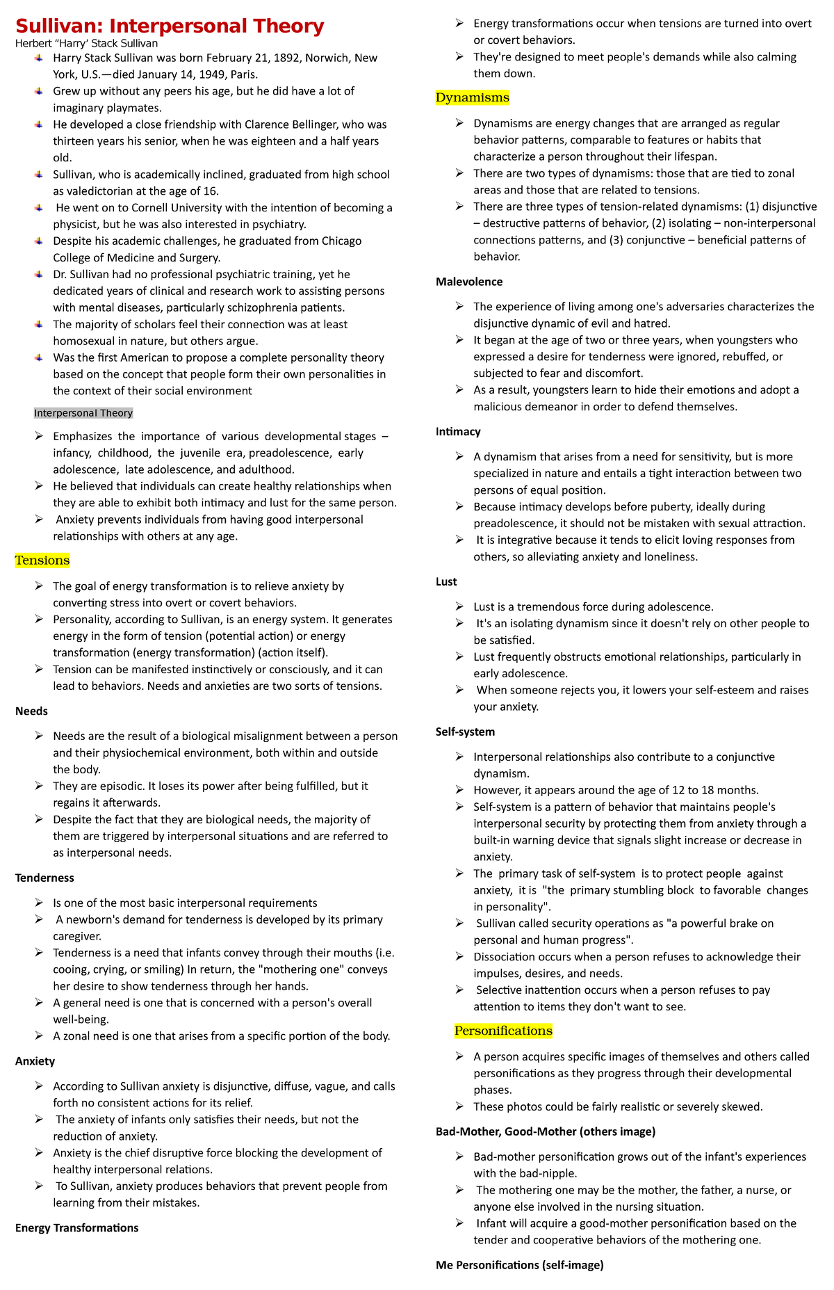 Chapter Summary of Sullivan's Interpersonal Theory - Sullivan ...