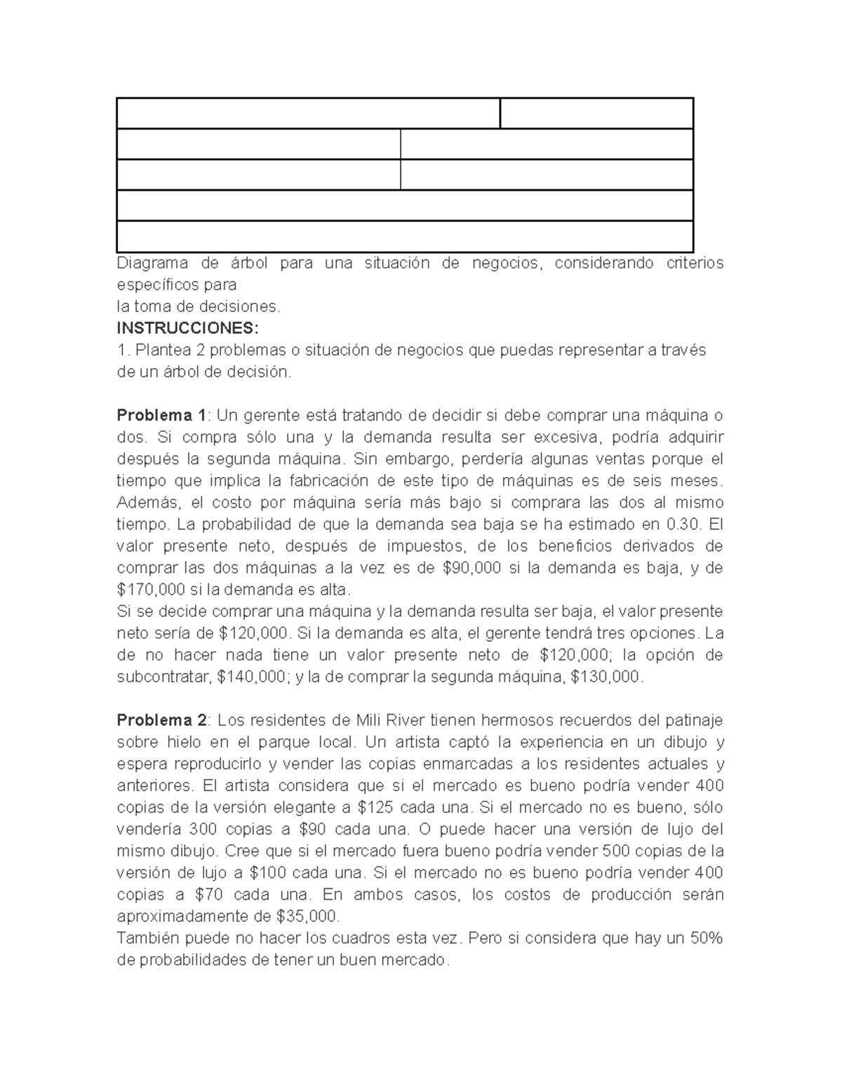 Evidencia 3 - TPTD - Diagrama de árbol para una situación de negocios ...