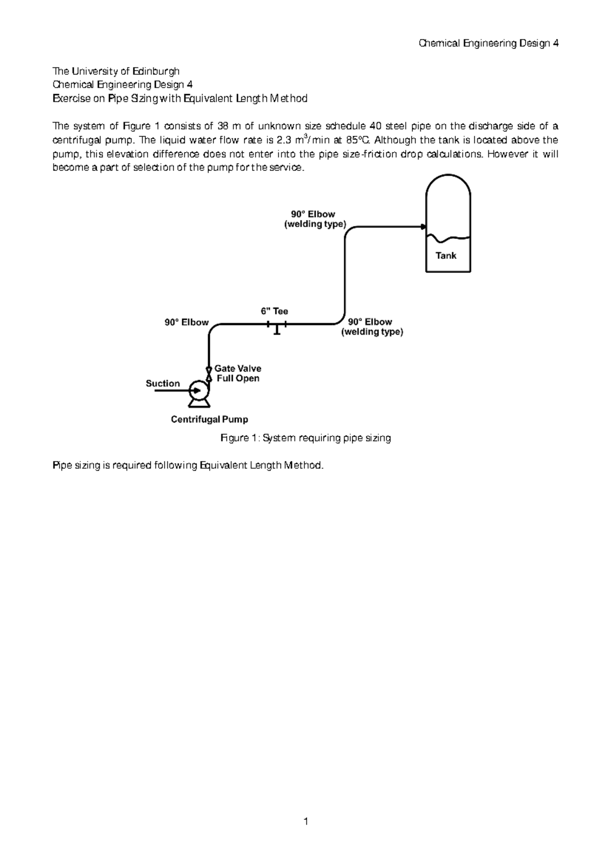 Chemical Engineering Design 4: Pipe Sizing Exercise - Studocu