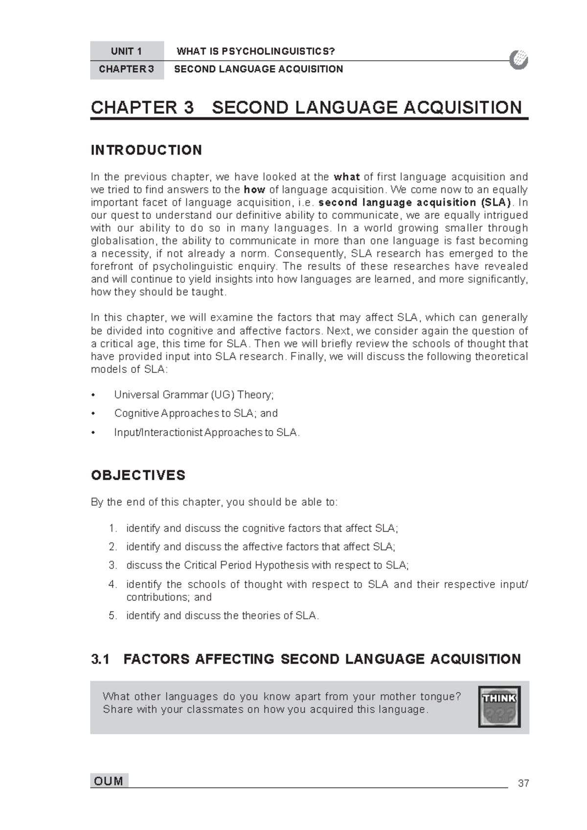 second language acquisition - UNIT 1 WHAT IS PSYCHOLINGUISTICS? CHAPTER ...