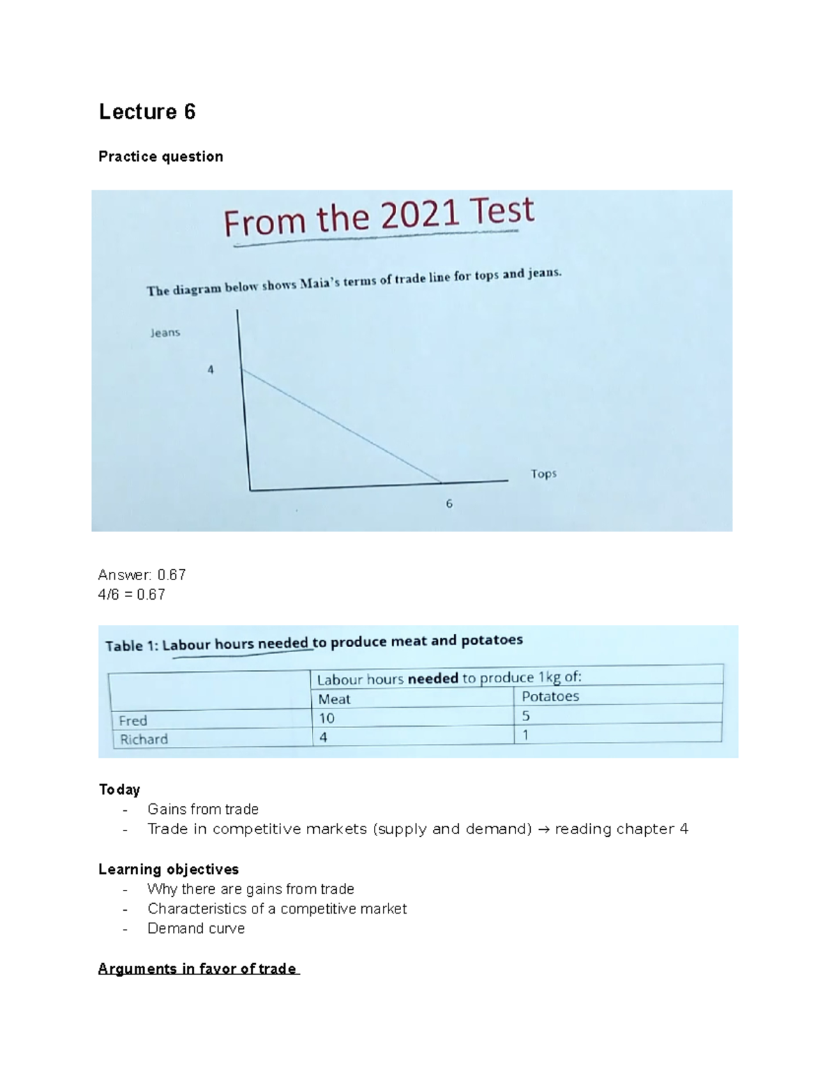 Lecture notes - Lecture 6 Practice question Answer: 0. 4/6 = 0. Today ...