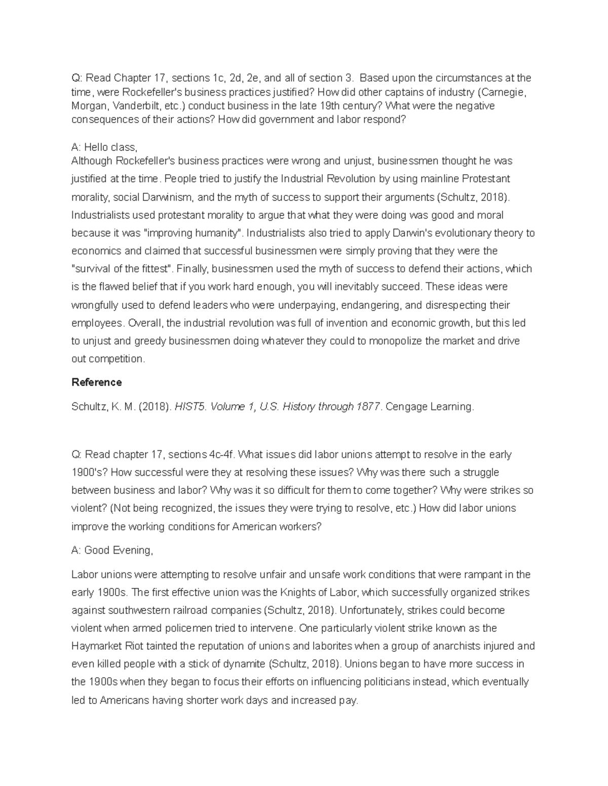 His-144 Topic 4 DQ 1 and 2 - Q: Read Chapter 17, sections 1c, 2d, 2e ...