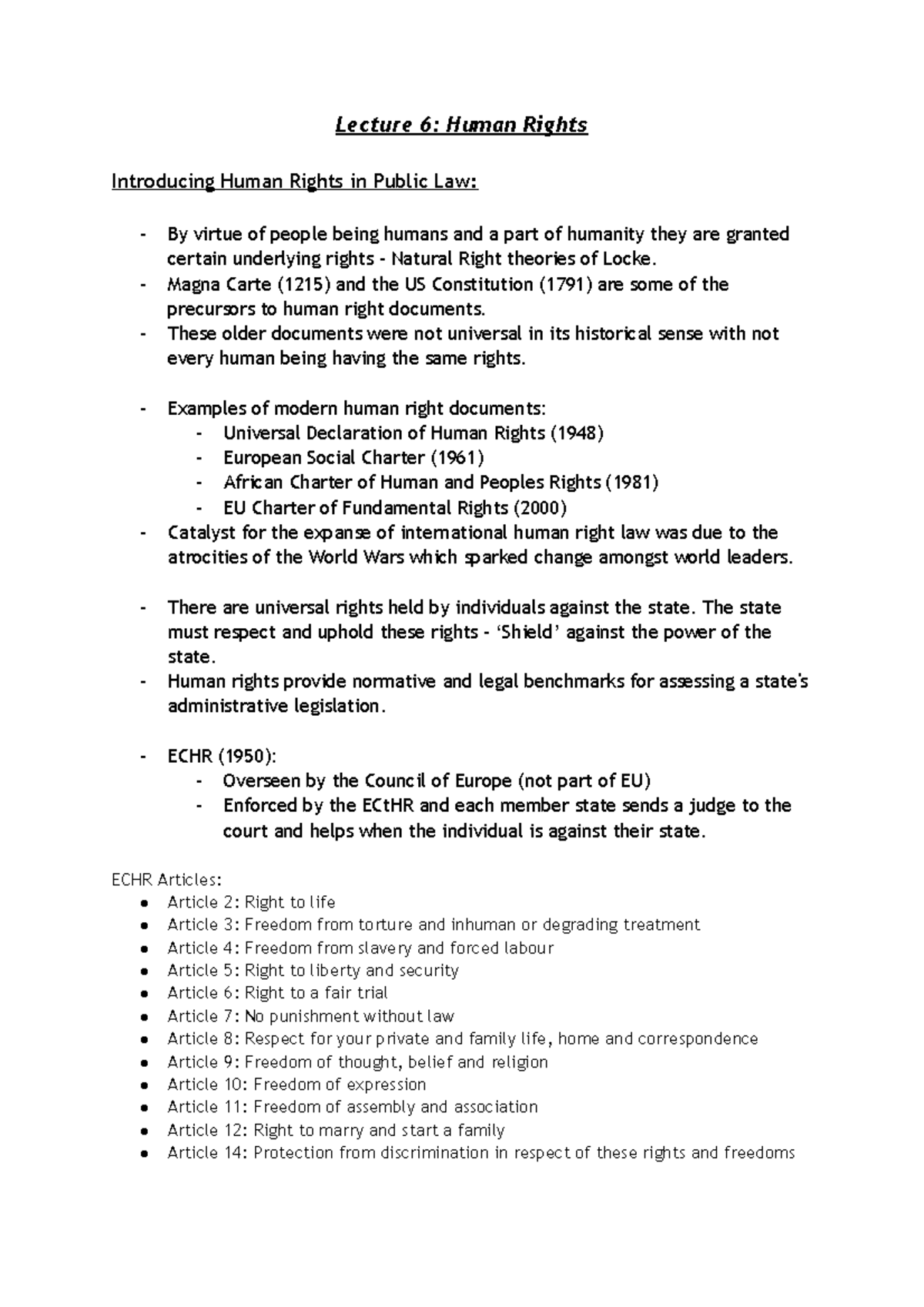 Lecture 6 Human Rights - Lecture 6: Human Rights Introducing Human ...