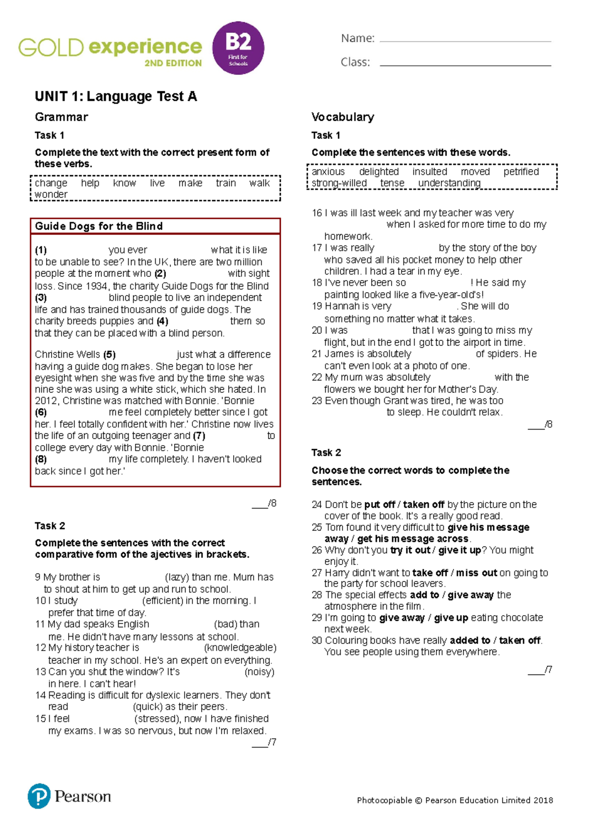 Gold Exp B2 Unit 1 Language Test A - Documenti Google - UNIT 1 ...