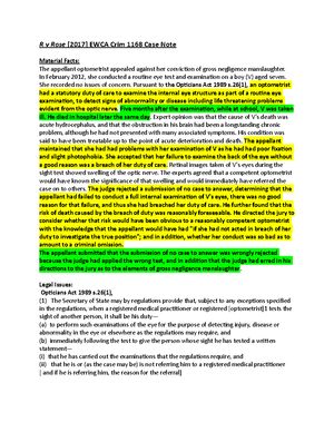 R v Adomako Case Note - R v Adomako [1994] 3AllE. 79 Material Facts ...