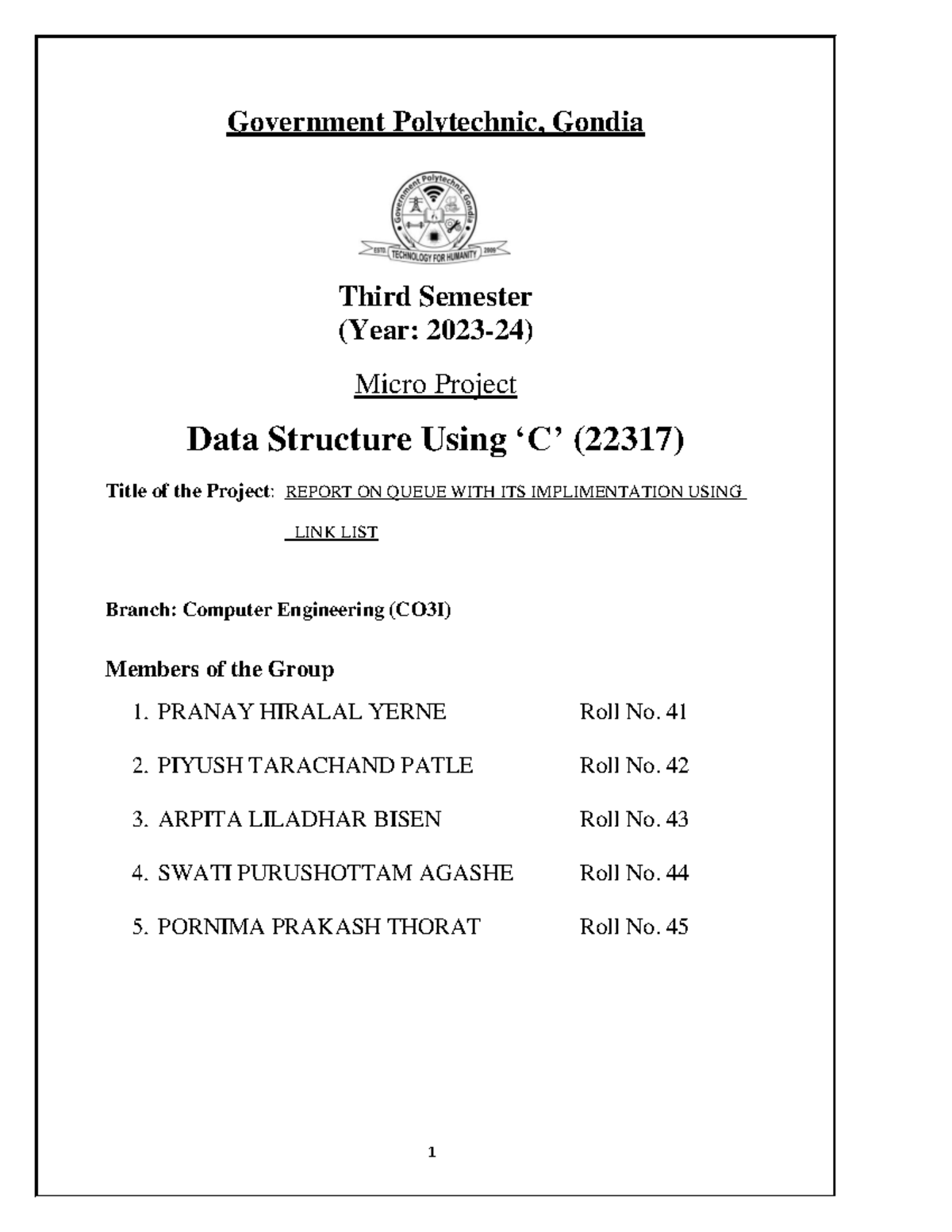 Dsu Micro Project Final And Final Government Polytechnic Gondia Third Semester Year 2023 