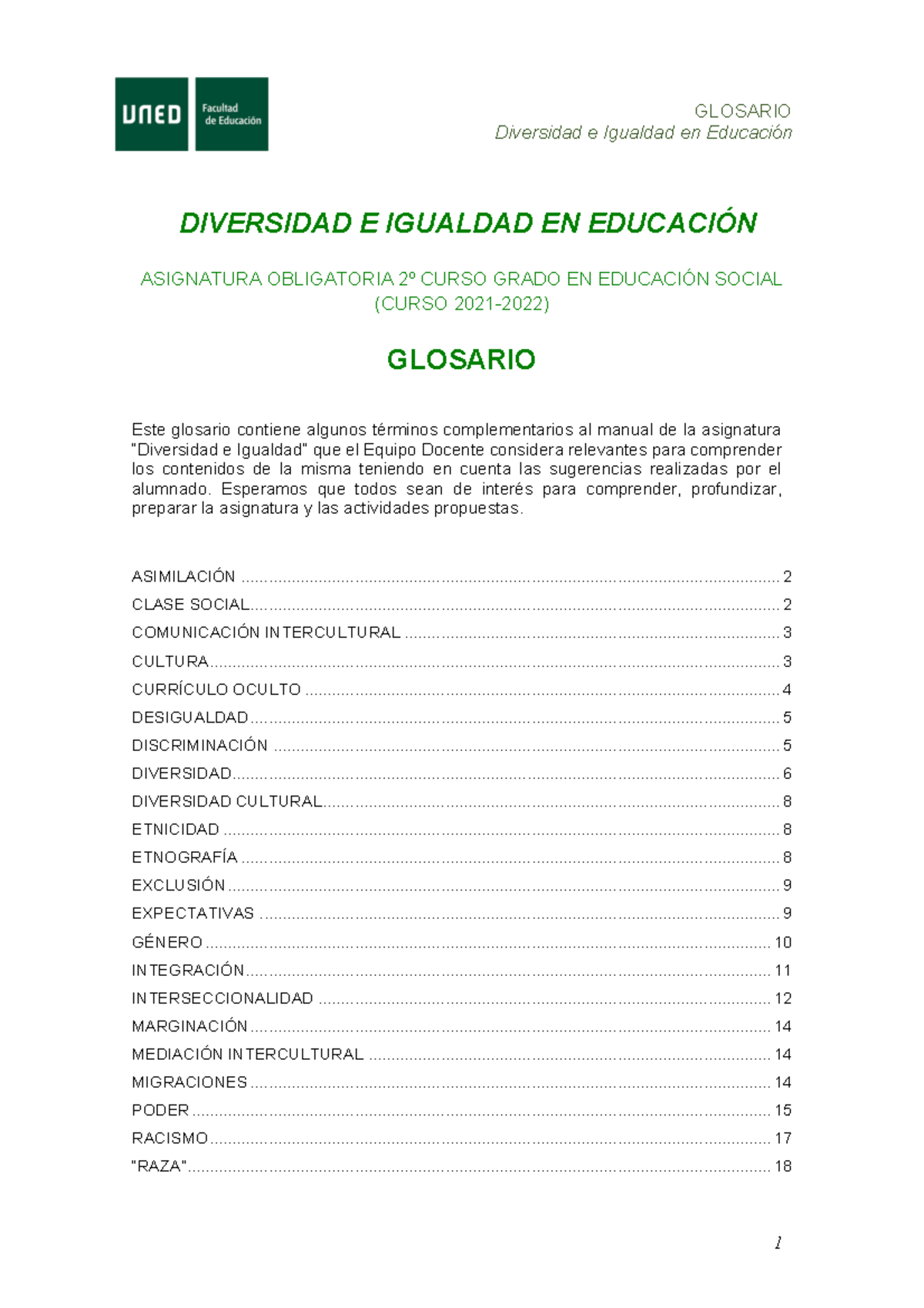 Glosario Diversidad Igualdad - Diversidad e Igualdad en Educación DIVERSIDAD E IGUALDAD EN ...