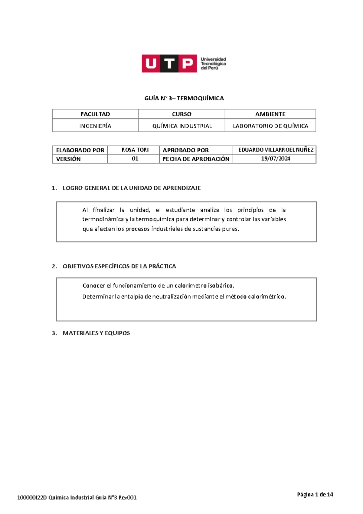 100000 I22D-GUÍA N°3- Labquimi 01- Termoquímica - GUÍA N° 3– TERMOQUÍMICA FACULTAD CURSO ...