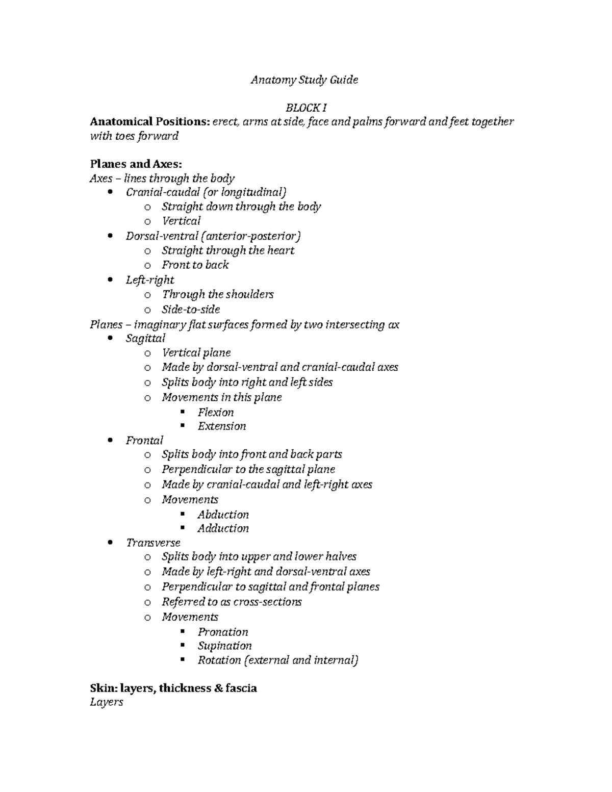 Anatomy Study Guide Final - Anatomy Study Guide BLOCK I Anatomical ...