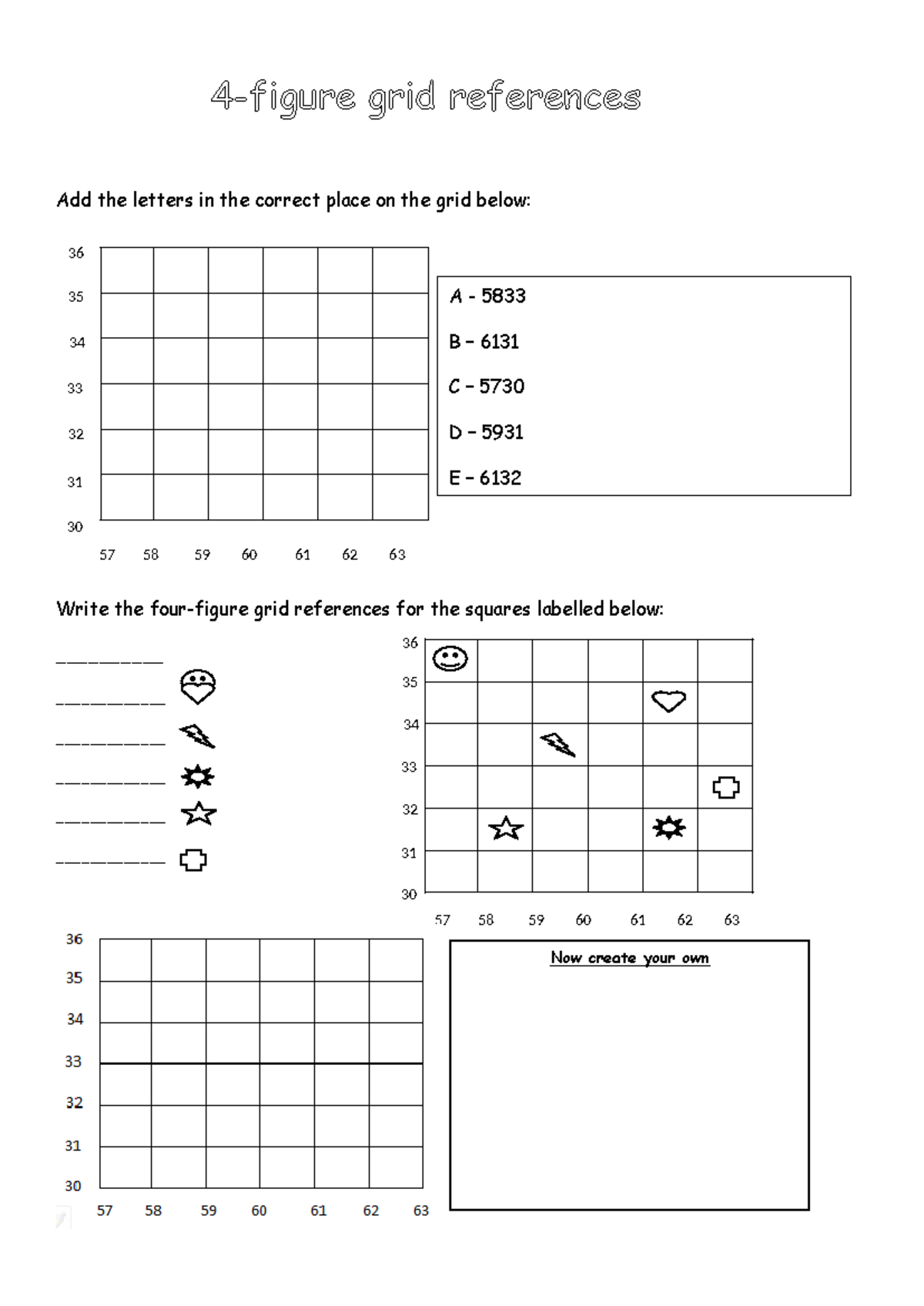 4 Figure Grid Reference - Add the letters in the correct place on the ...