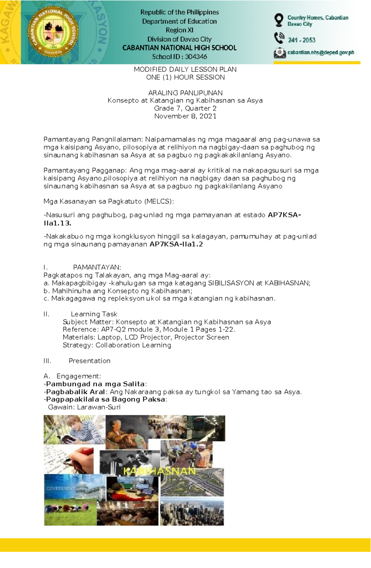 AP7 Lesson PLAN q2 - This is for docu purposes - Republic of the ...