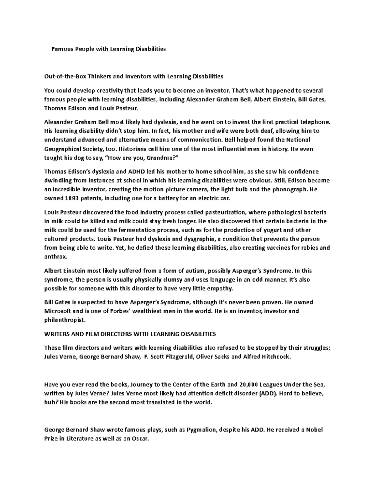 Famous People WITH Learning Disabilities - Famous People with Learning ...