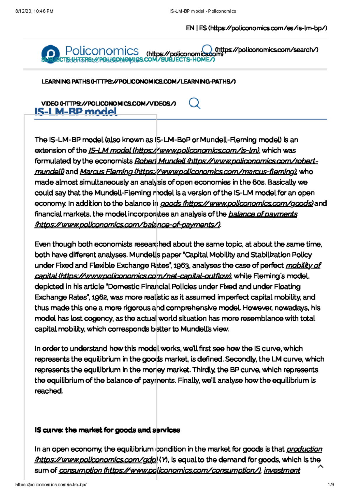 IS-LM-BP model - Policonomics - IS-LM-BP model The IS-LM-BP model (also ...