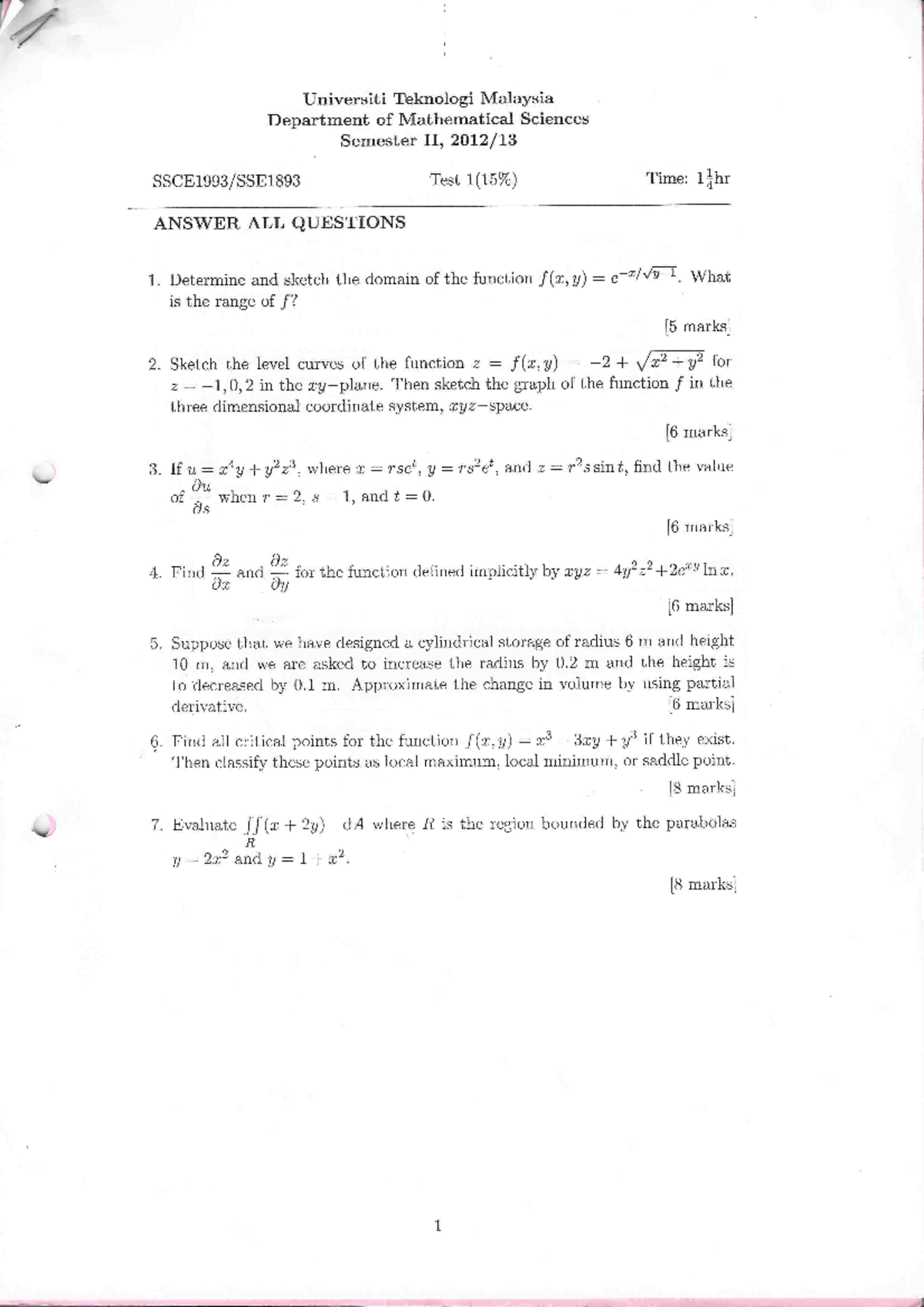 08 Test 1 1213 2 - engineering math past year example, exercise ...