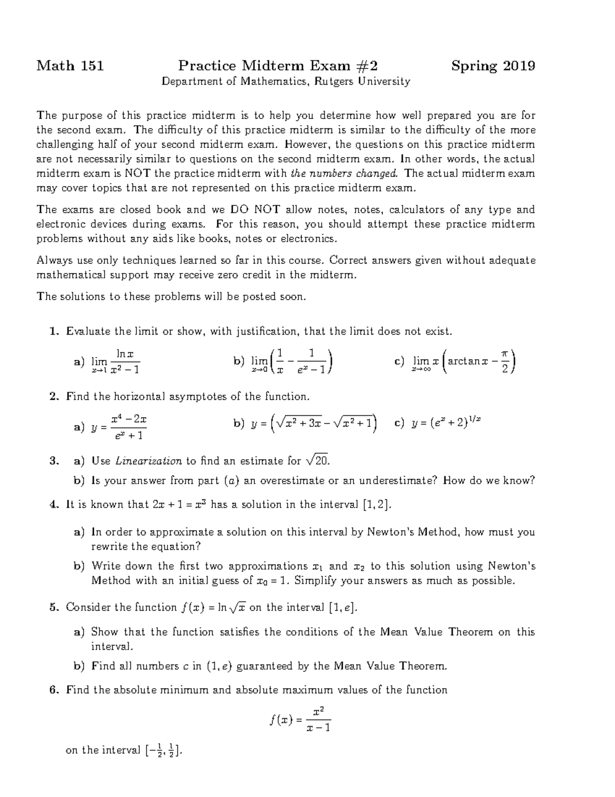 151practice-midterm 2-Spring 2019 - Math 151 Practice Midterm Exam #2 ...