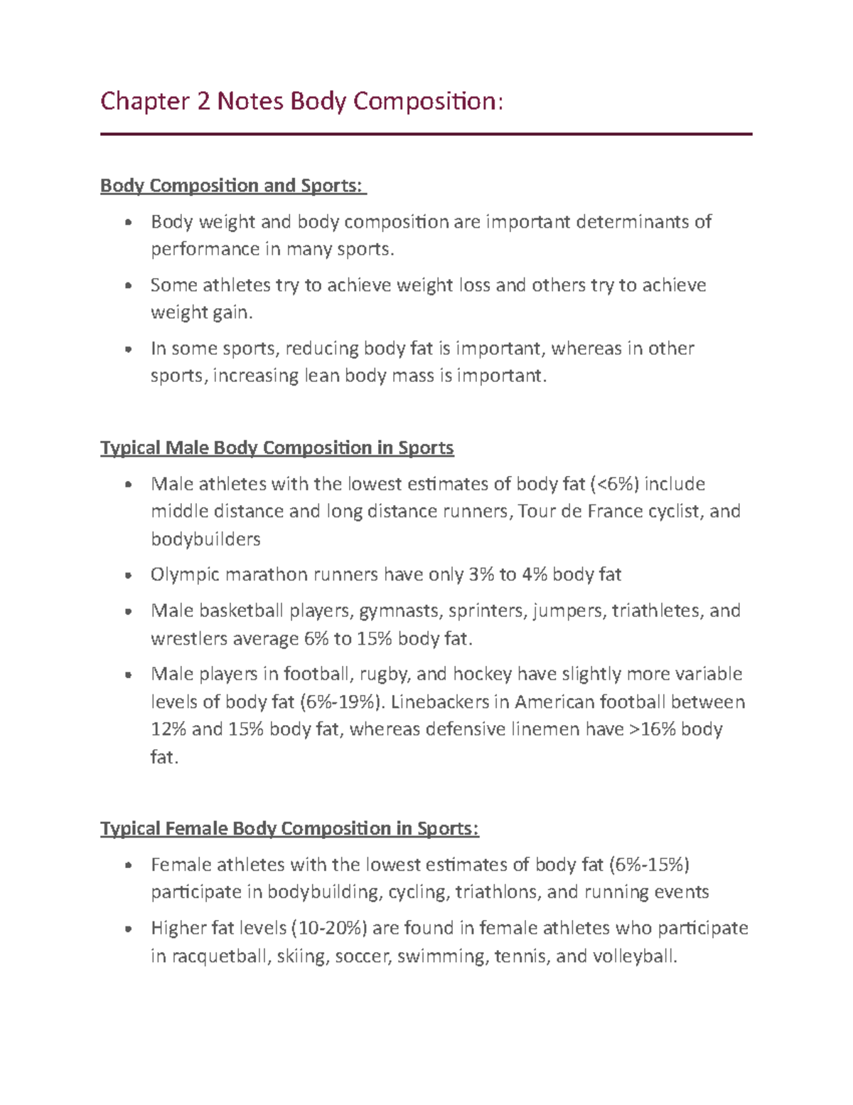 Sports Nutrition Chapter 2 Body Composition - Chapter 2 Notes Body ...