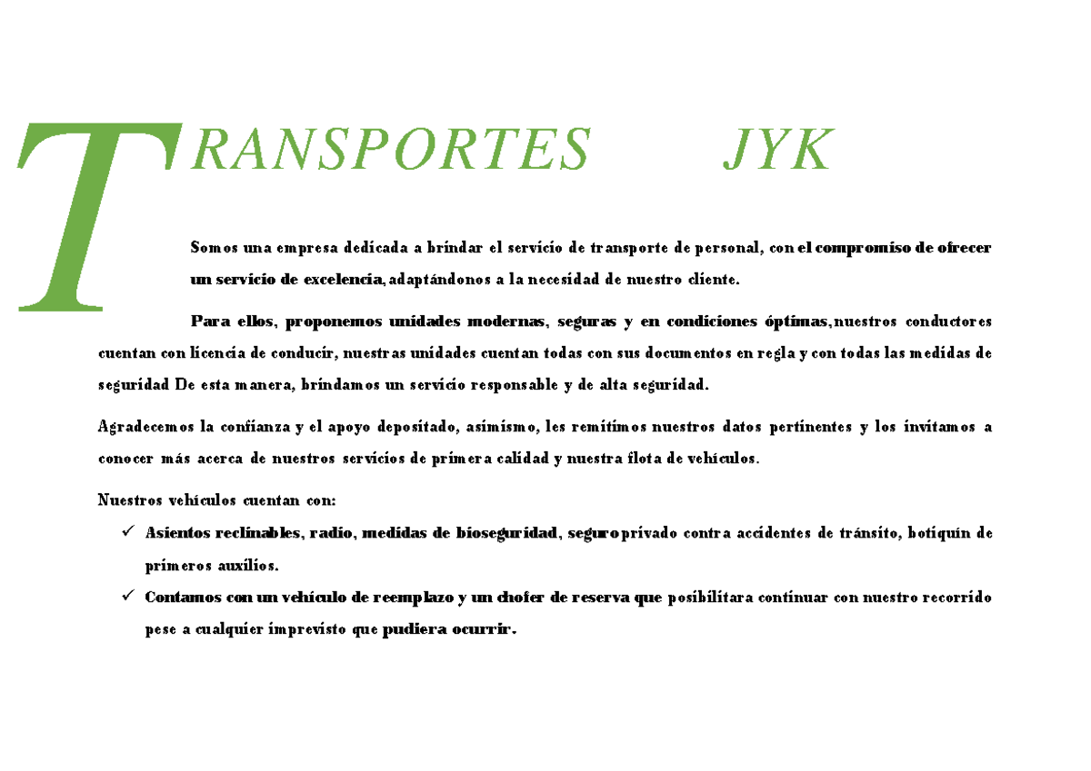 Transporte JYK 2024 - asds - RANSPORTES JYK ####### Somos una empresa ...