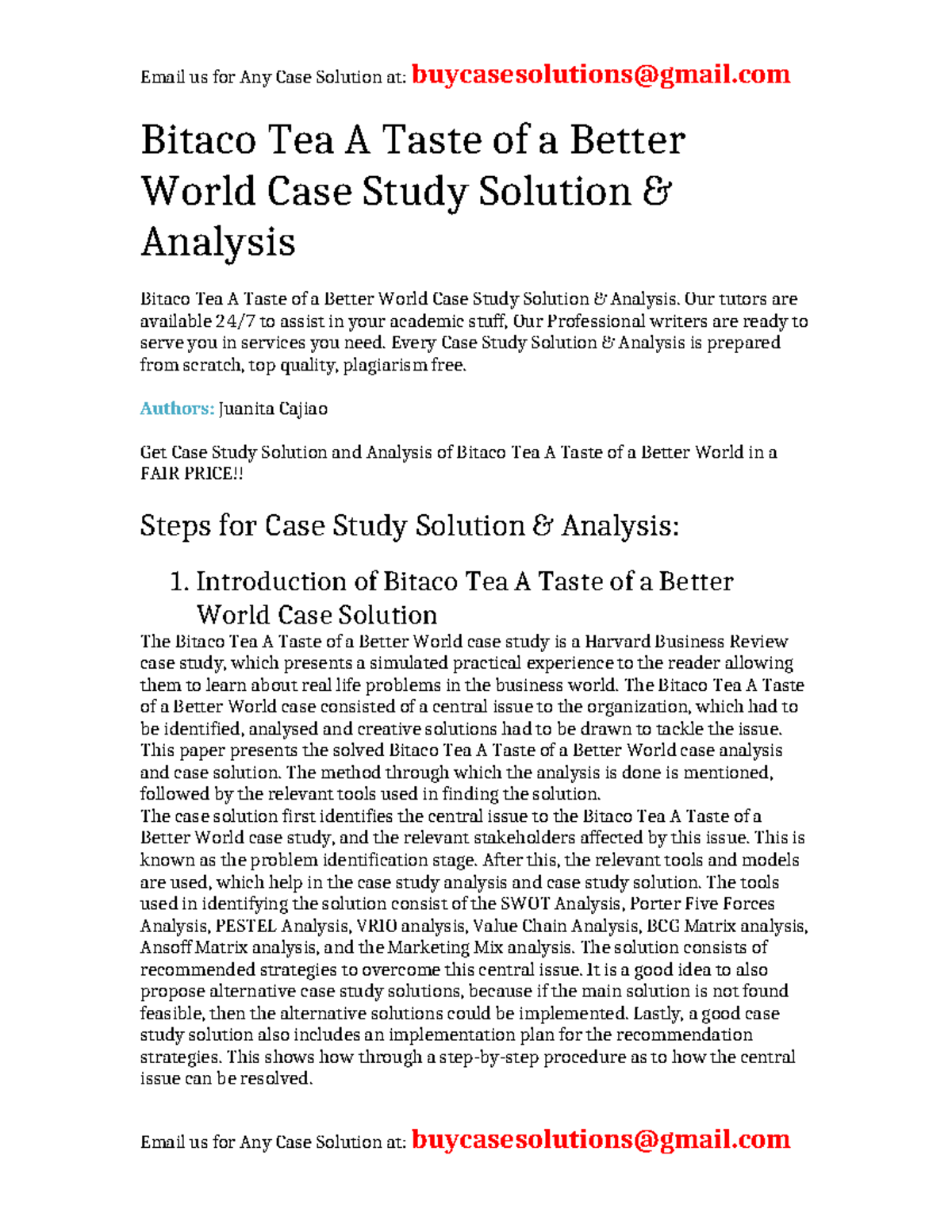 Bitaco Tea A Taste of a Better World Case Study Solution Analysis ...