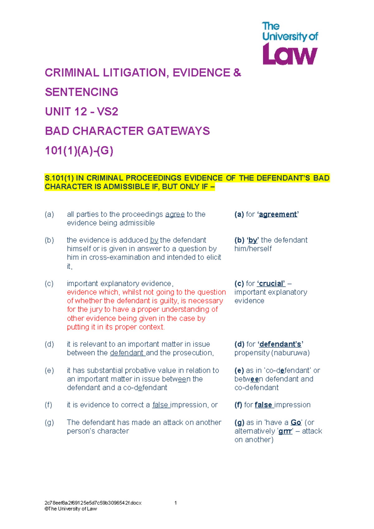 BAD Character Gateways - CRIMINAL LITIGATION, EVIDENCE & SENTENCING ...