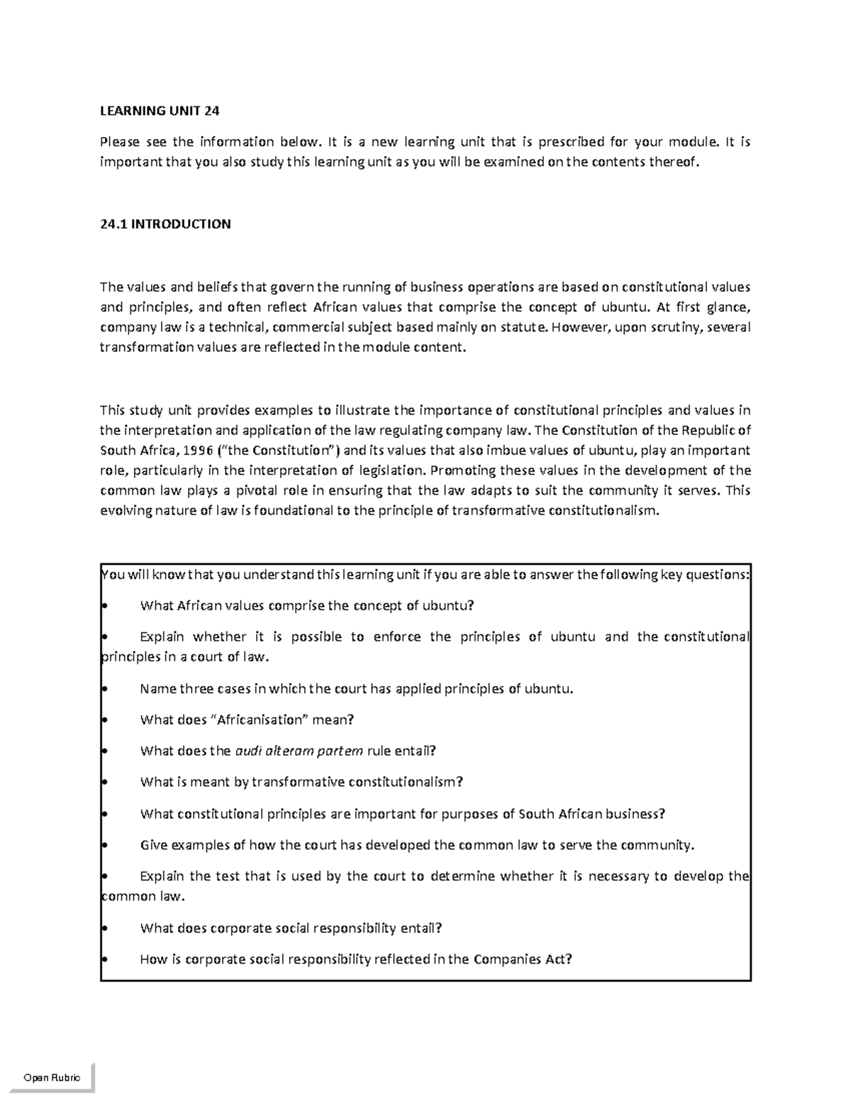 Learning unit 24 - Done - LEARNING UNIT 24 Please see the information ...