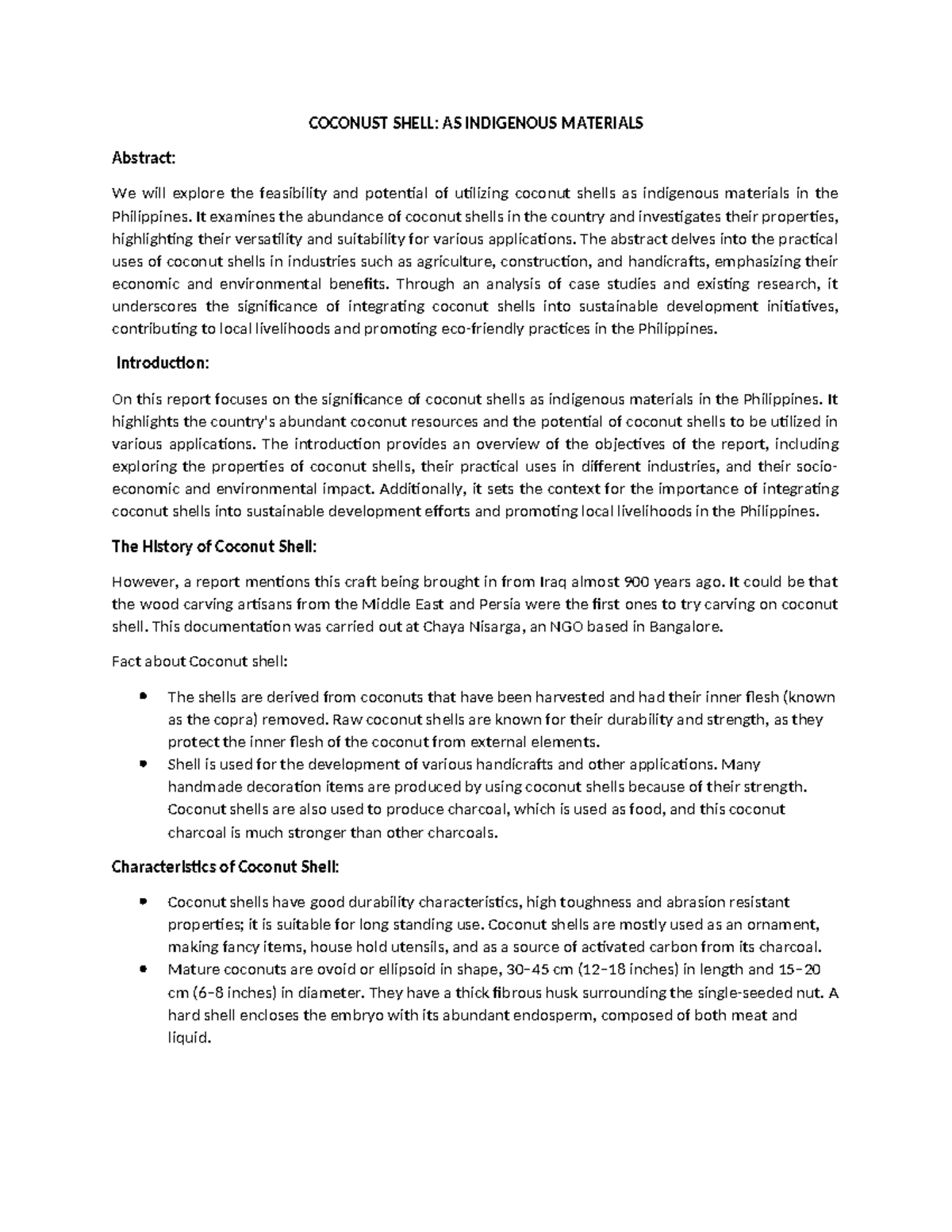 Sr. Kath Handouts Coconust Shell - COCONUST SHELL: AS INDIGENOUS ...