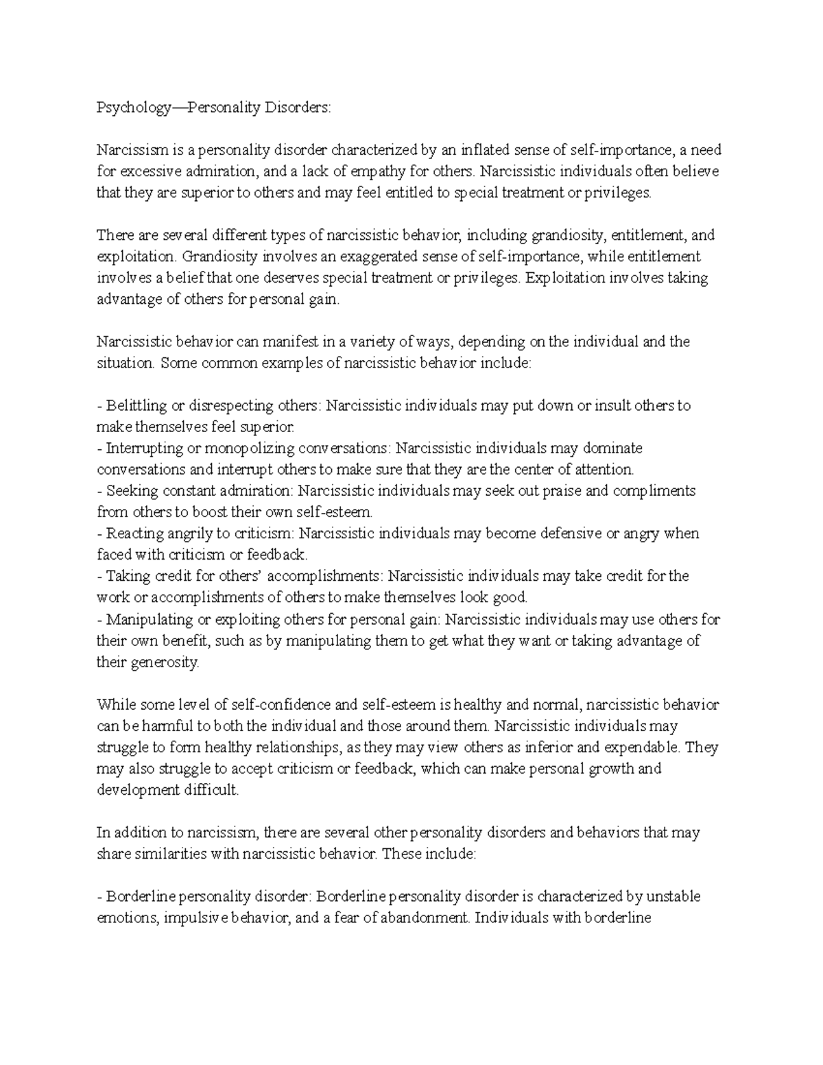 Personality Disorders - Psychology—Personality Disorders: Narcissism is ...