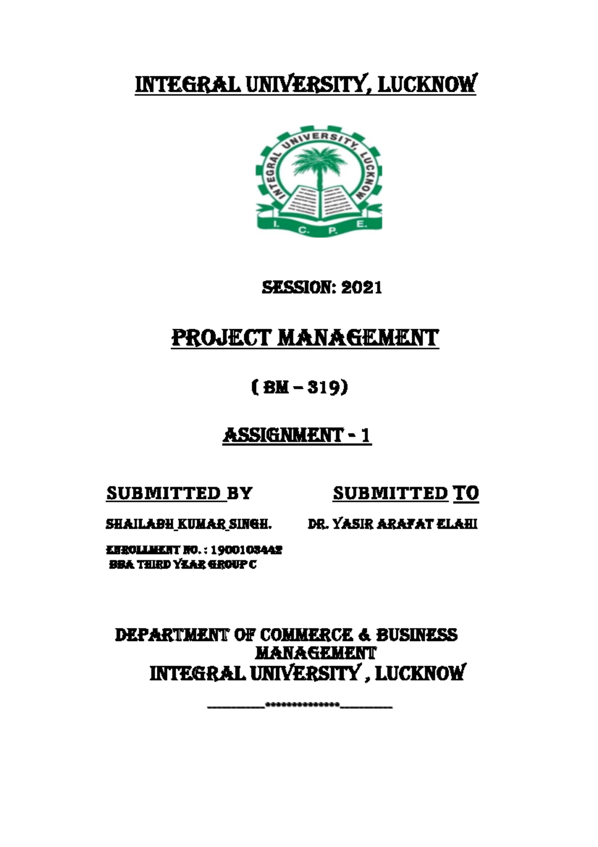 Shailabh ( Assignment-1) PM - INTEGRAL UNIVERSITY, LUCKNOW SESSION ...