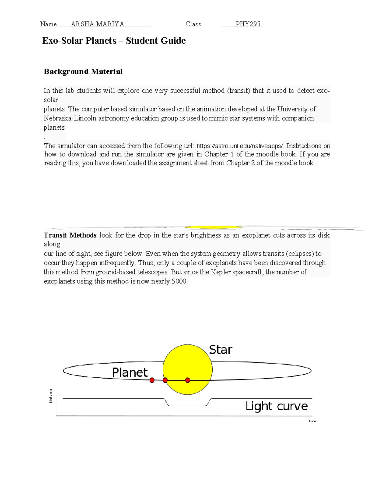 Exo-Solar Planet lab Assignment - Name ARSHA MARIYA Class PHY Exo-Solar ...