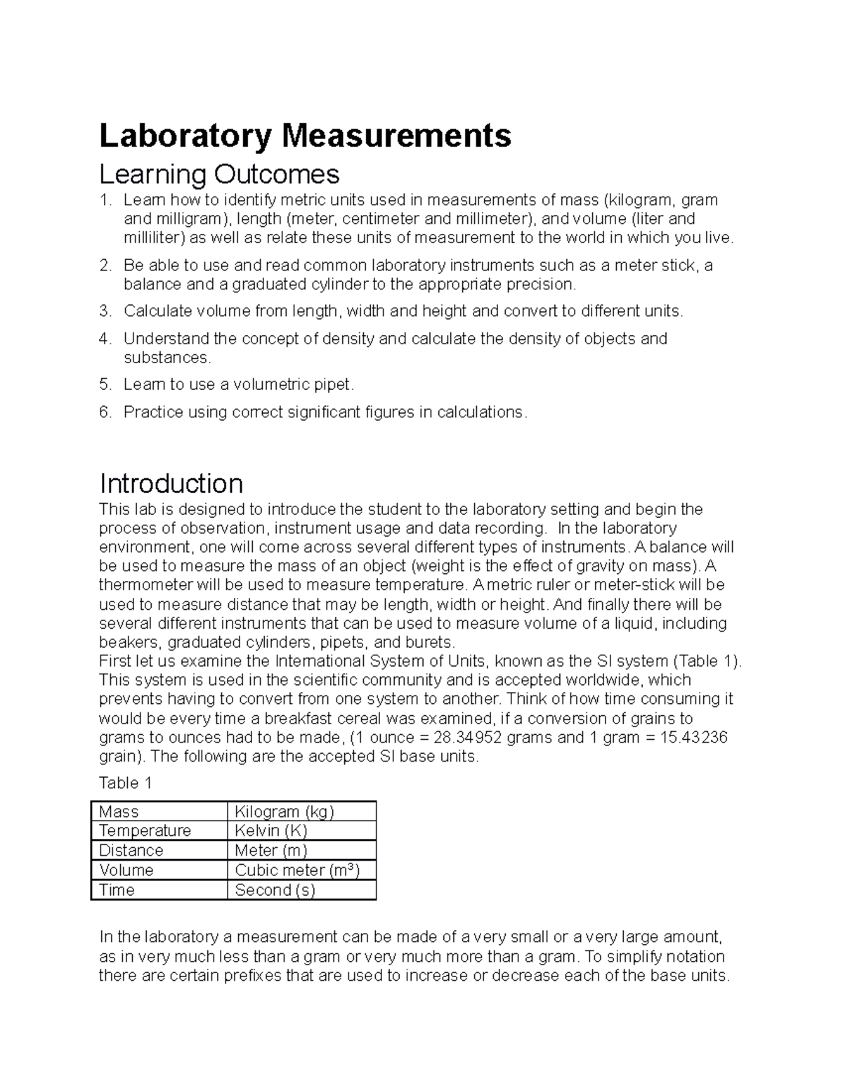 Measurements - lab worksheet - Laboratory Measurements Learning ...