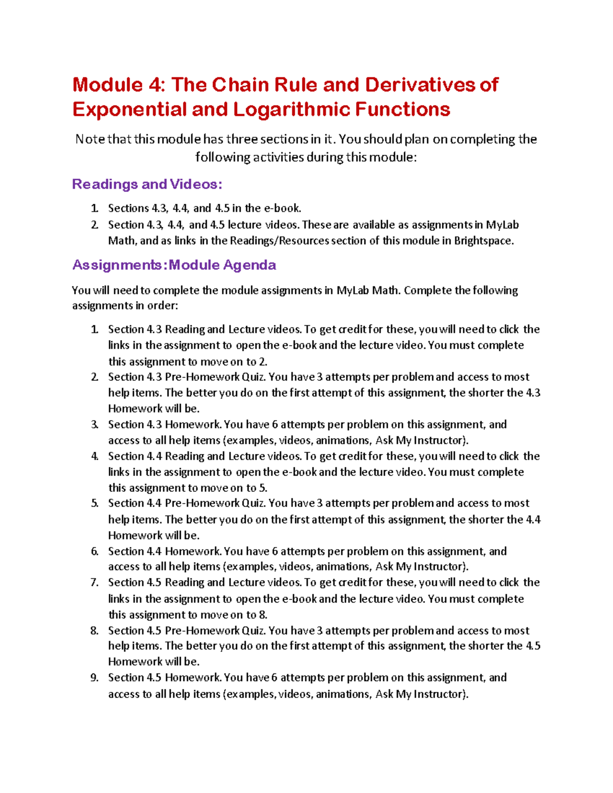 Module 4 agenda - Module 4: The Chain Rule and Derivatives of Exponential and Logarithmic ...