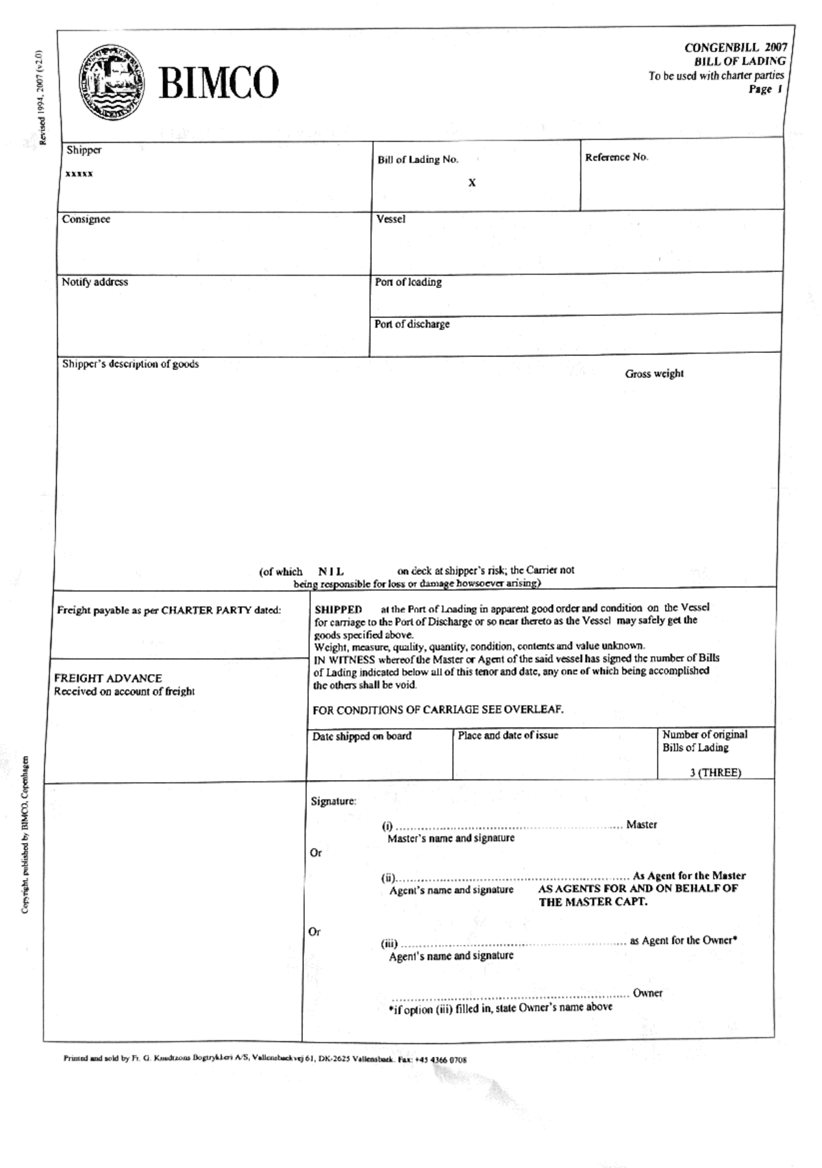 Congenbill 2007 - Bill Of Lading - Logistica Internacional 1 - Studocu
