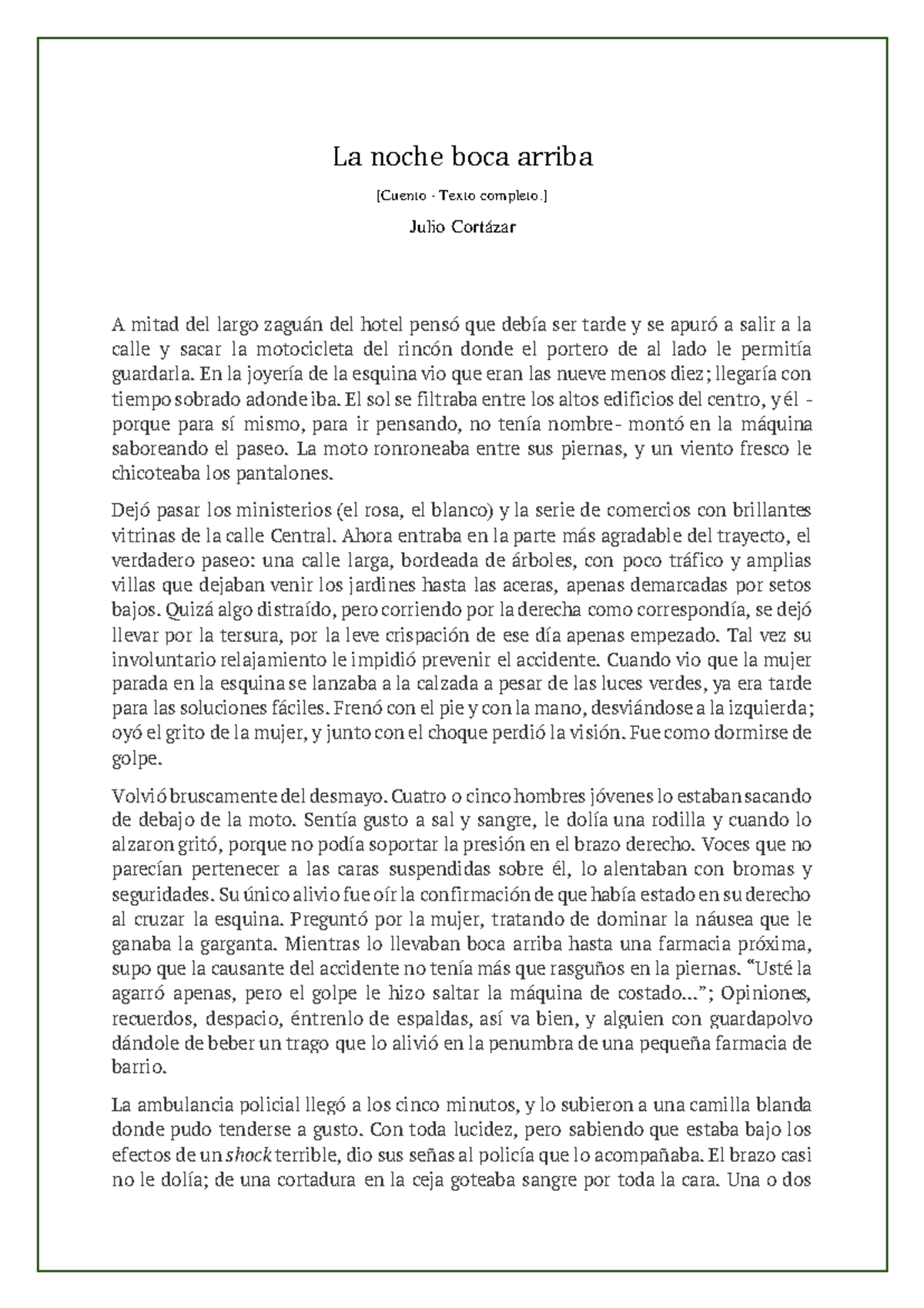La noche boca arriba - La noche boca arriba [Cuento - Texto completo ...