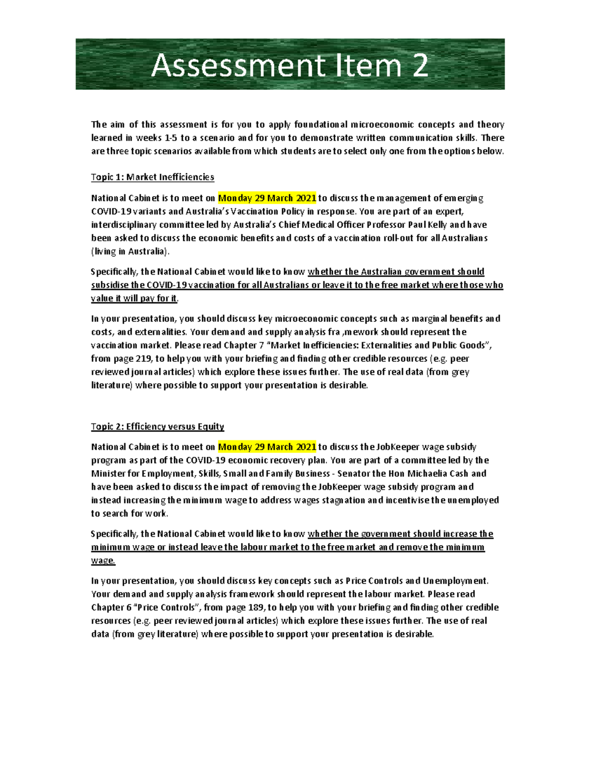 BU1003 Assessment items 2 Options - The aim of this assessment is for ...