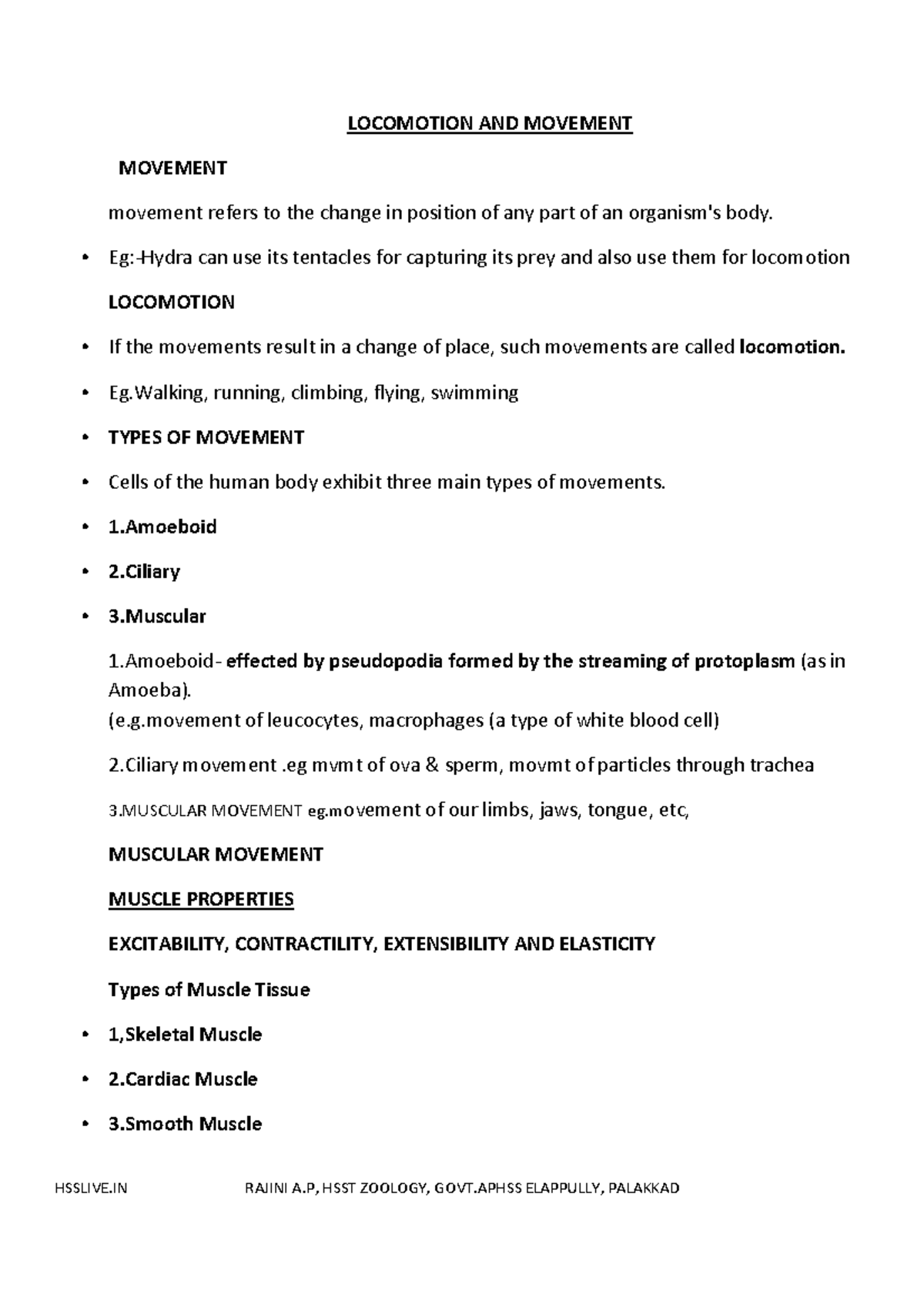 8 Locomotion AND Movement - LOCOMOTION AND MOVEMENT MOVEMENT movement ...